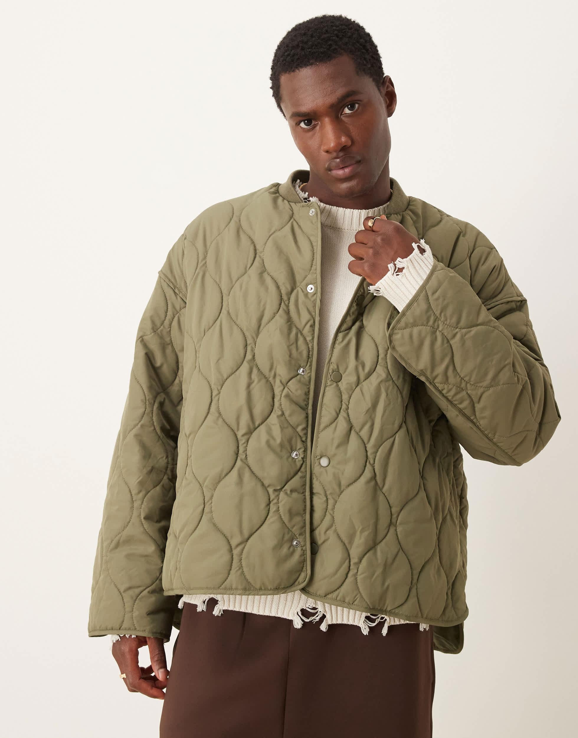 ASOS Oversized Quilted Liner Puffer Jacket in Green for Men | Lyst