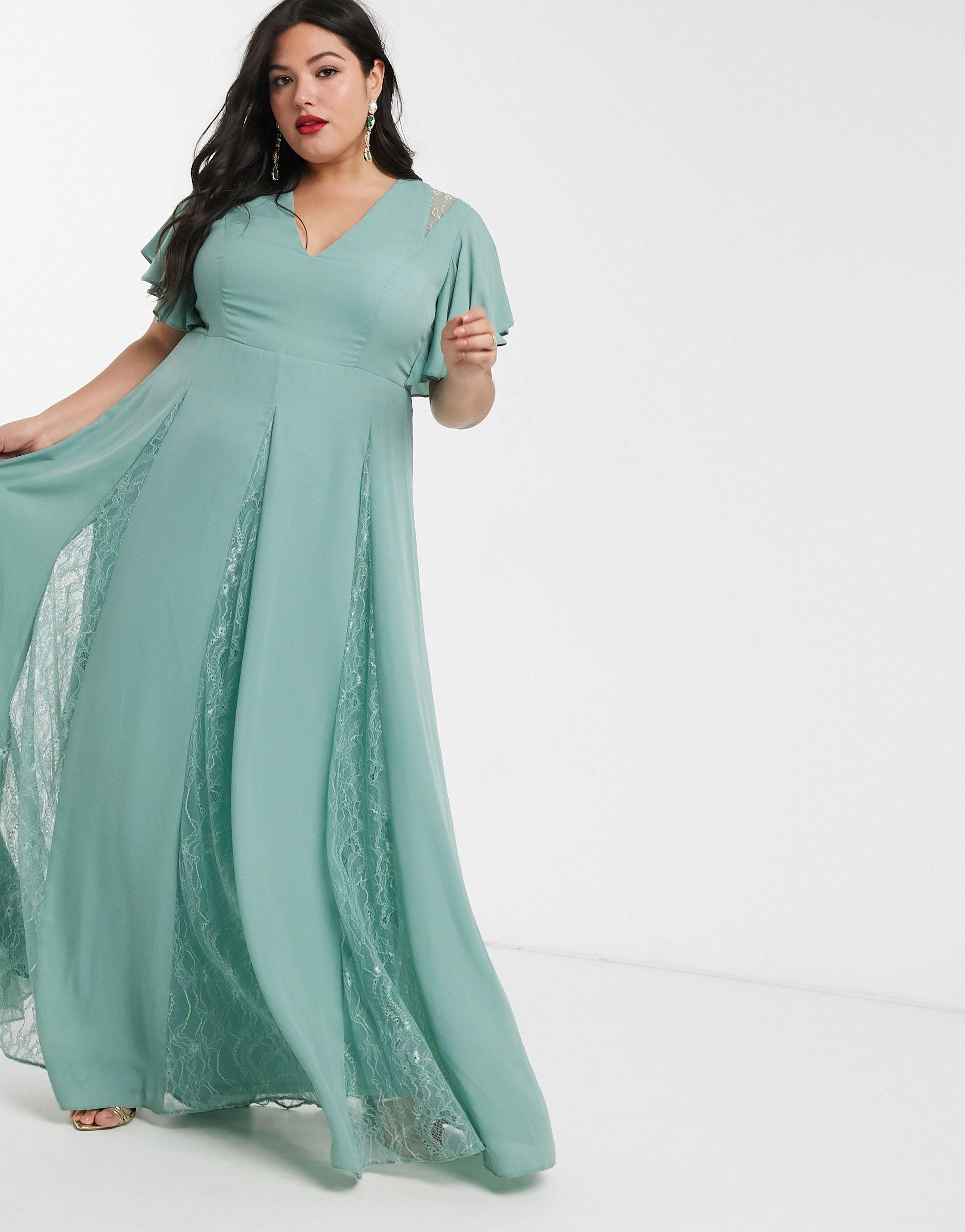 Asos Asos Design Curve Maxi Dress With Lace Godet Inserts Green Lyst
