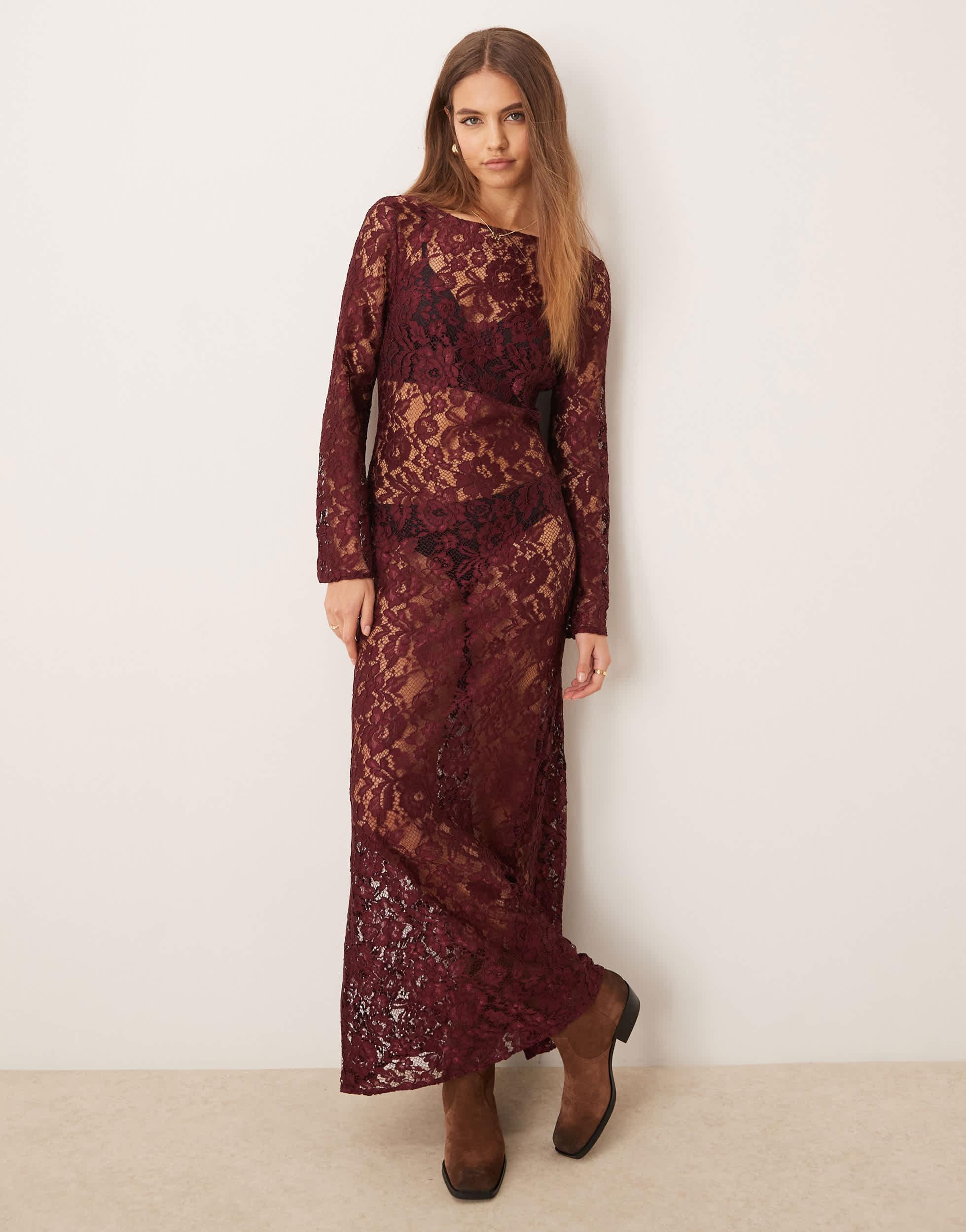 ASOS Lace Maxi Dress With Angel Sleeves in Red | Lyst