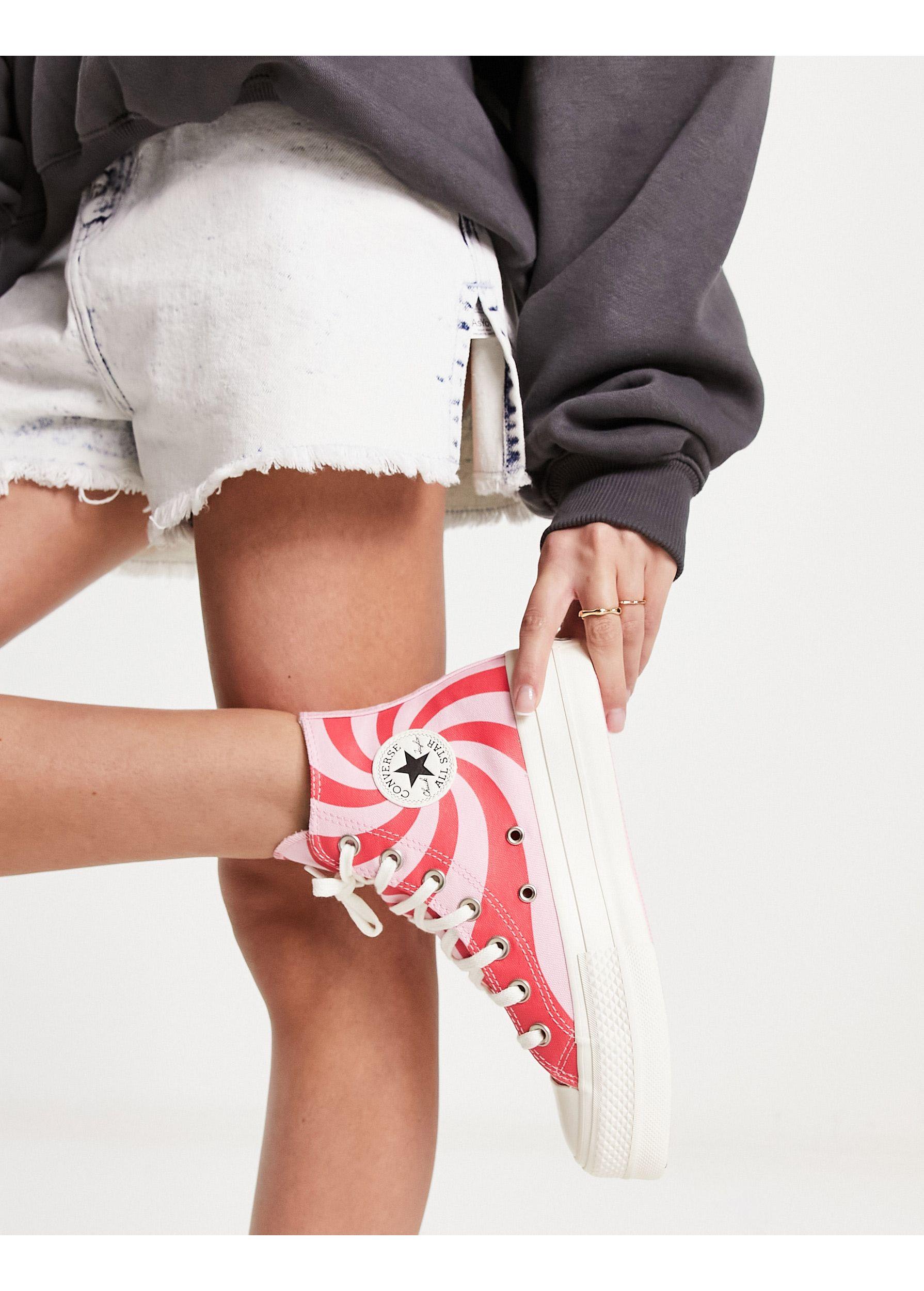 Converse Chuck Taylor All Star Lift Hi Trainers With Swirl in Pink ...