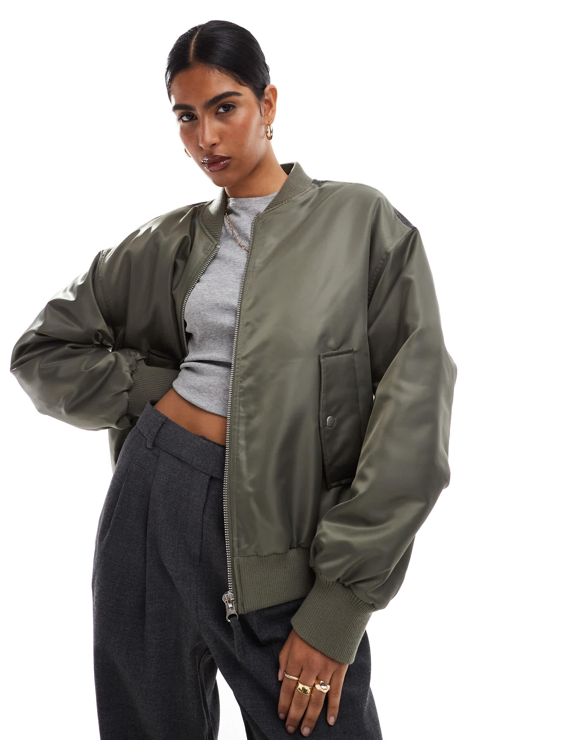 ASOS Spliced Bomber Jacket in Gray | Lyst