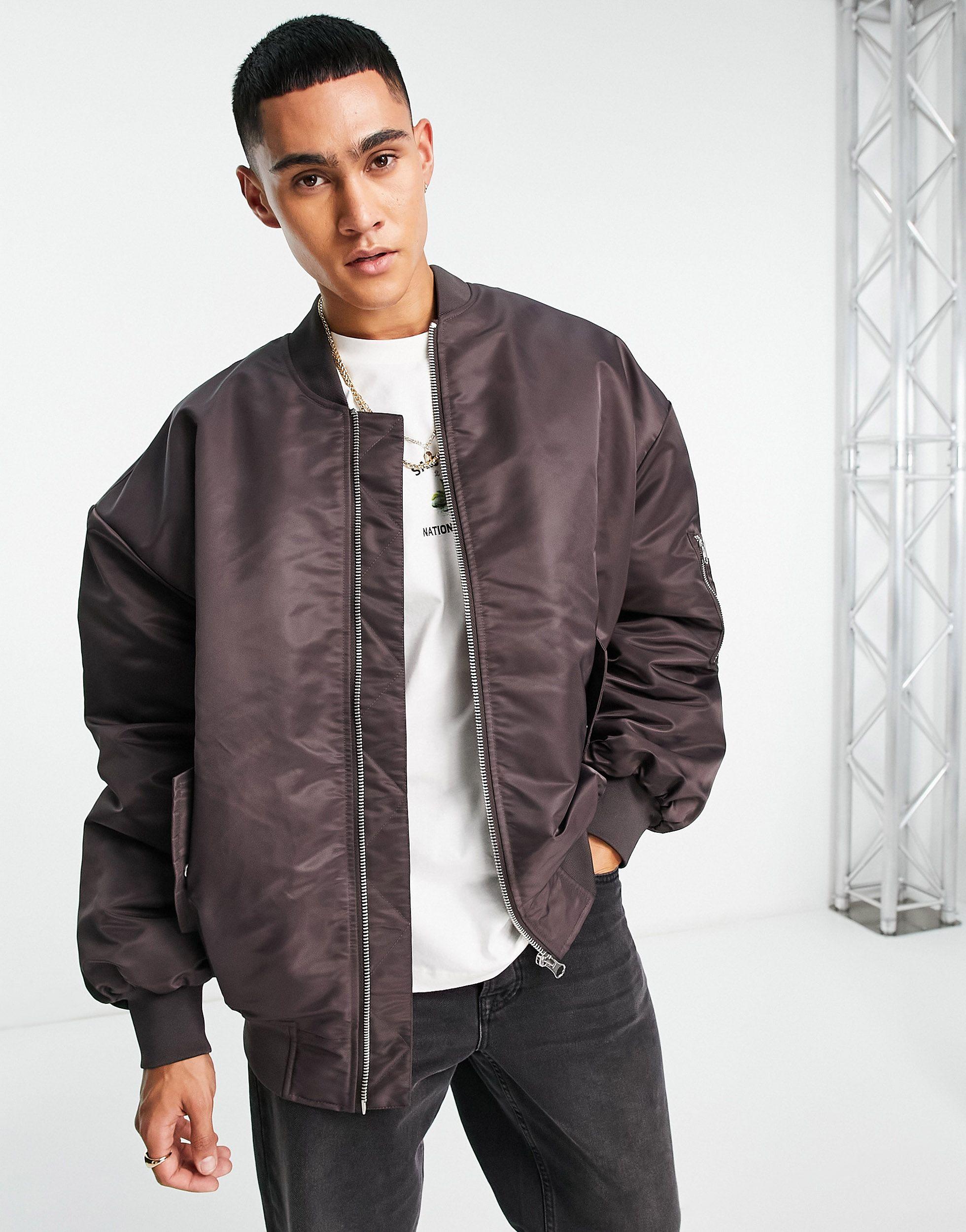 ASOS Extreme Oversized Bomber Jacket With Ma1 Pocket in Brown for Men | Lyst