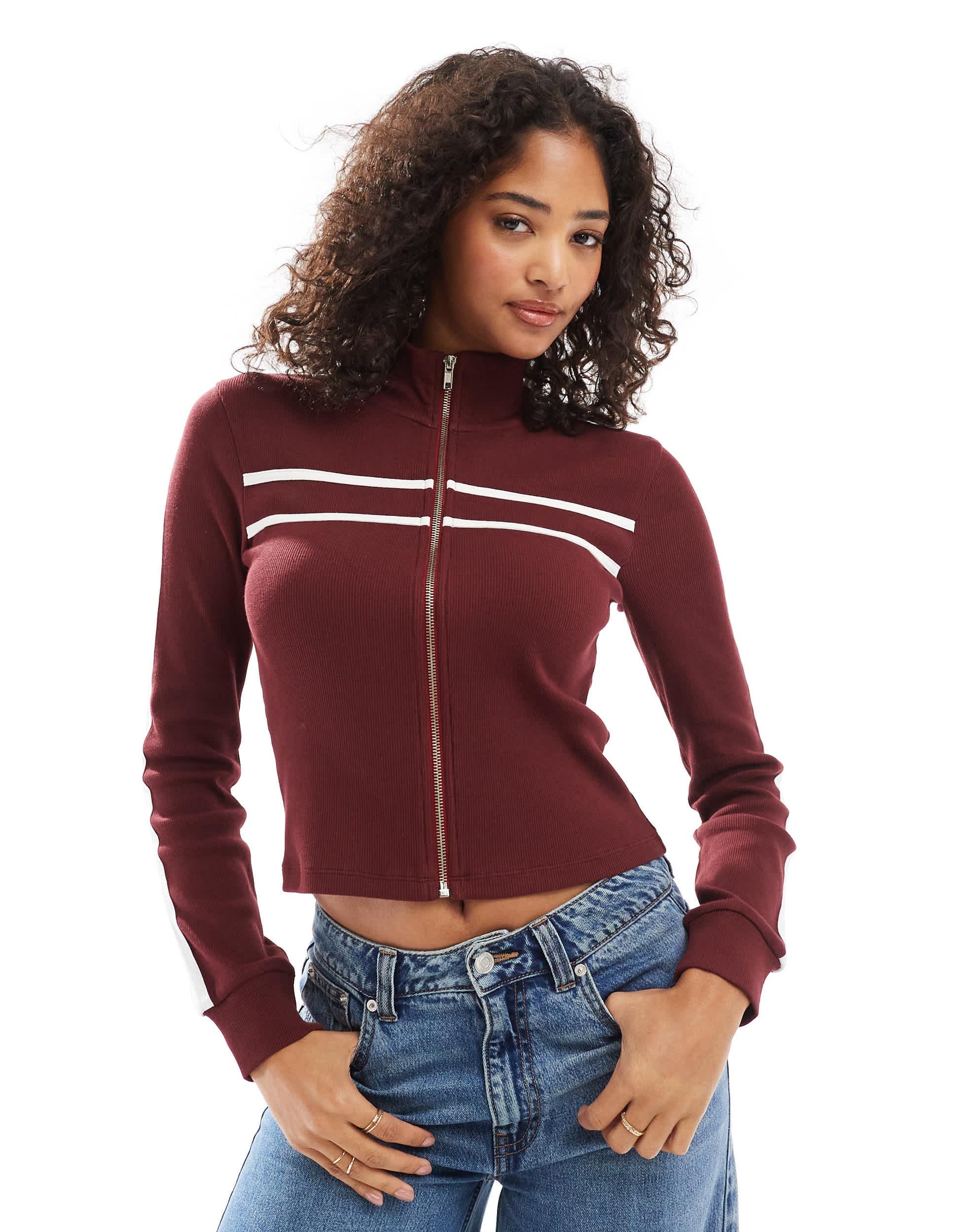 ASOS Neatfit Zip Up Top With Contrast Stripe Detail in Red | Lyst