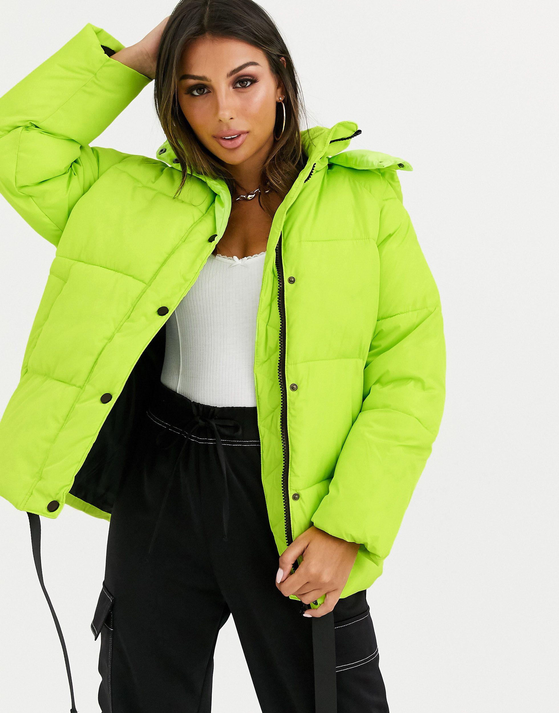 ASOS Puffer Jacket With Trim Detail in Green | Lyst