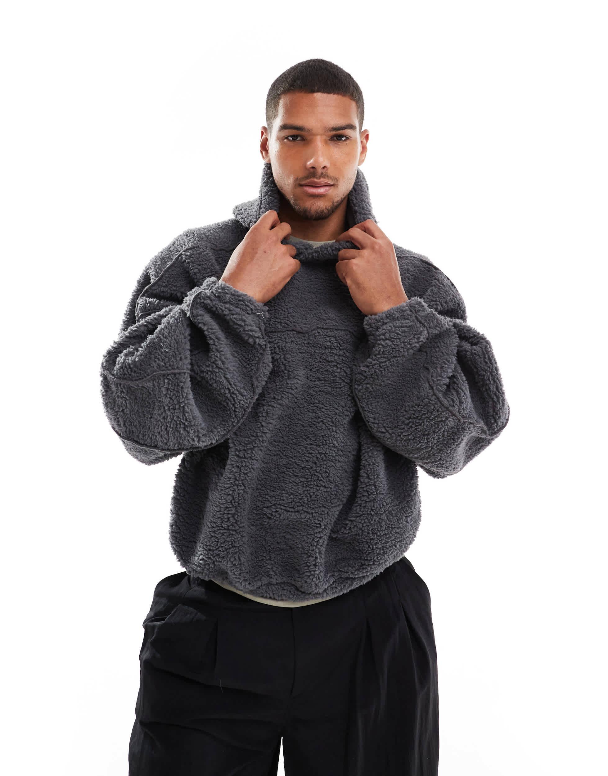 ASOS Extreme Oversized Boxy Borg Hoodie With Contrast Detail in Black ...