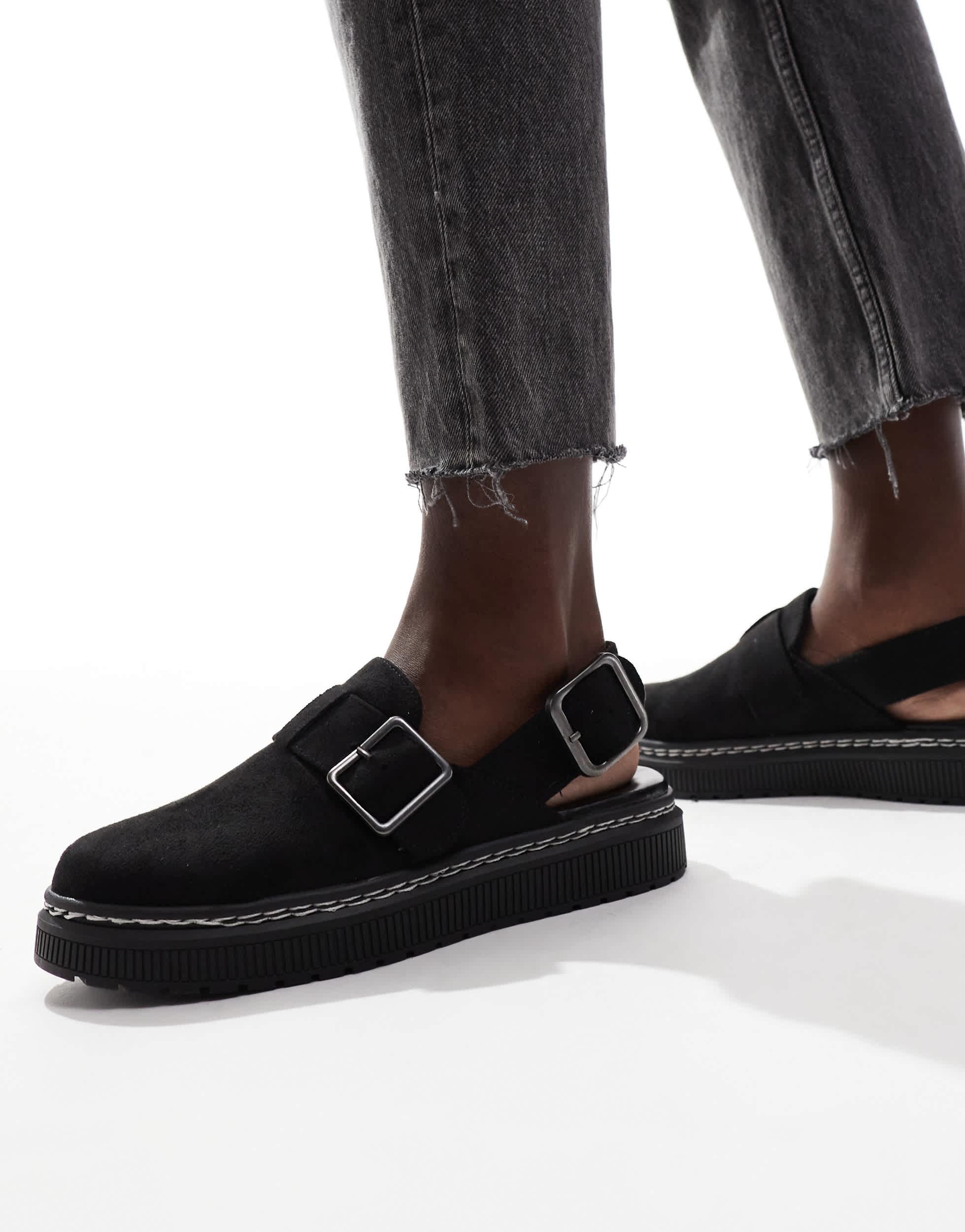 London Rebel Robin Sling Back Mules in Black | Lyst