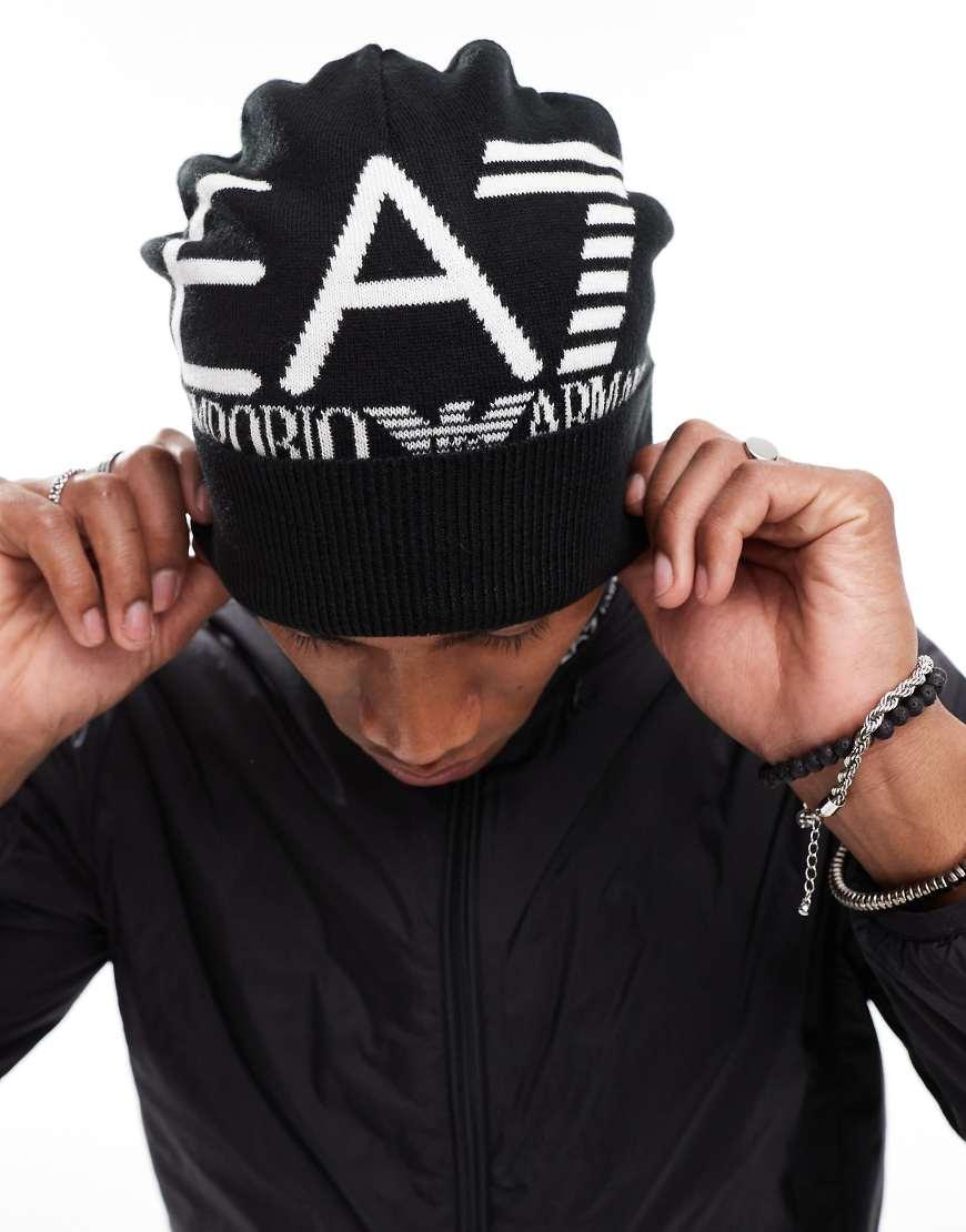 EA7 Logo Beanie Hat in Black for Men Lyst UK