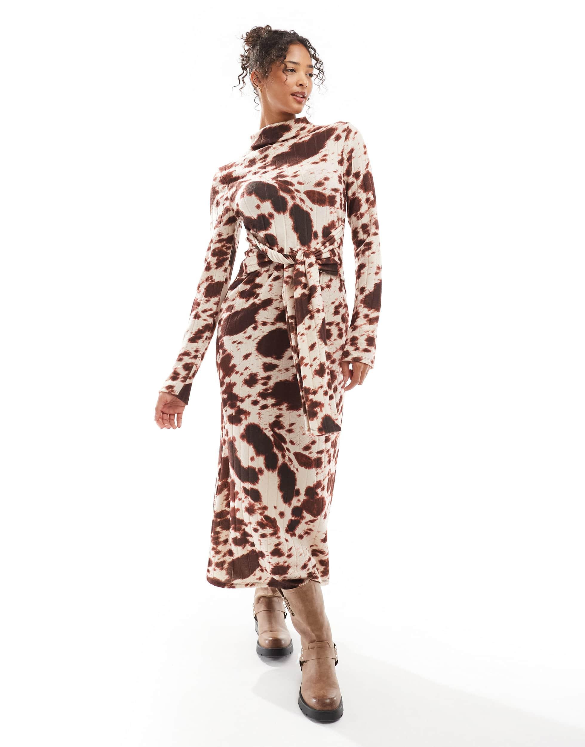 ASOS Chunky Ribbed Maxi Dress With Wrap Waist in White | Lyst