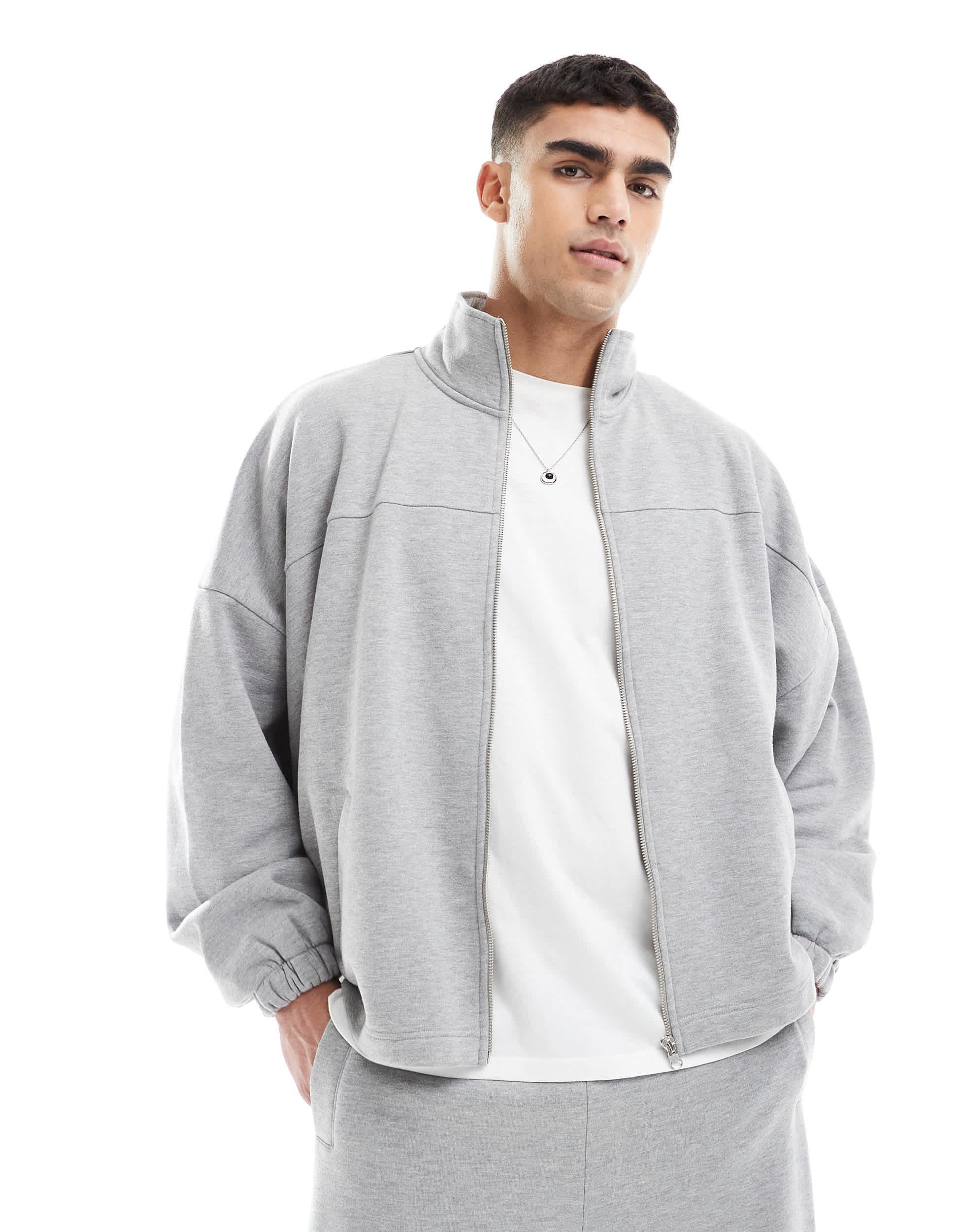 ASOS Co-Ord Extreme Oversized Zip Through Funnel Neck Jacket in Gray for Men | Lyst