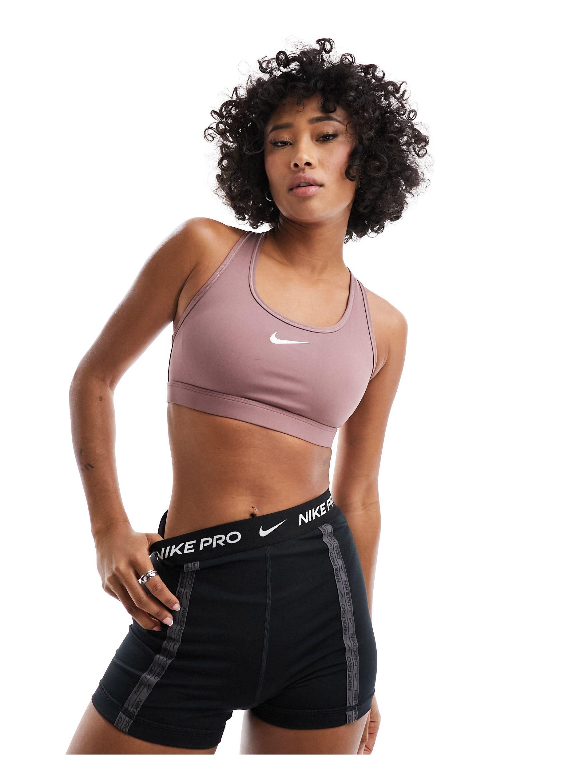 Nike Mini Swoosh Medium Support Sports Bra in Natural | Lyst
