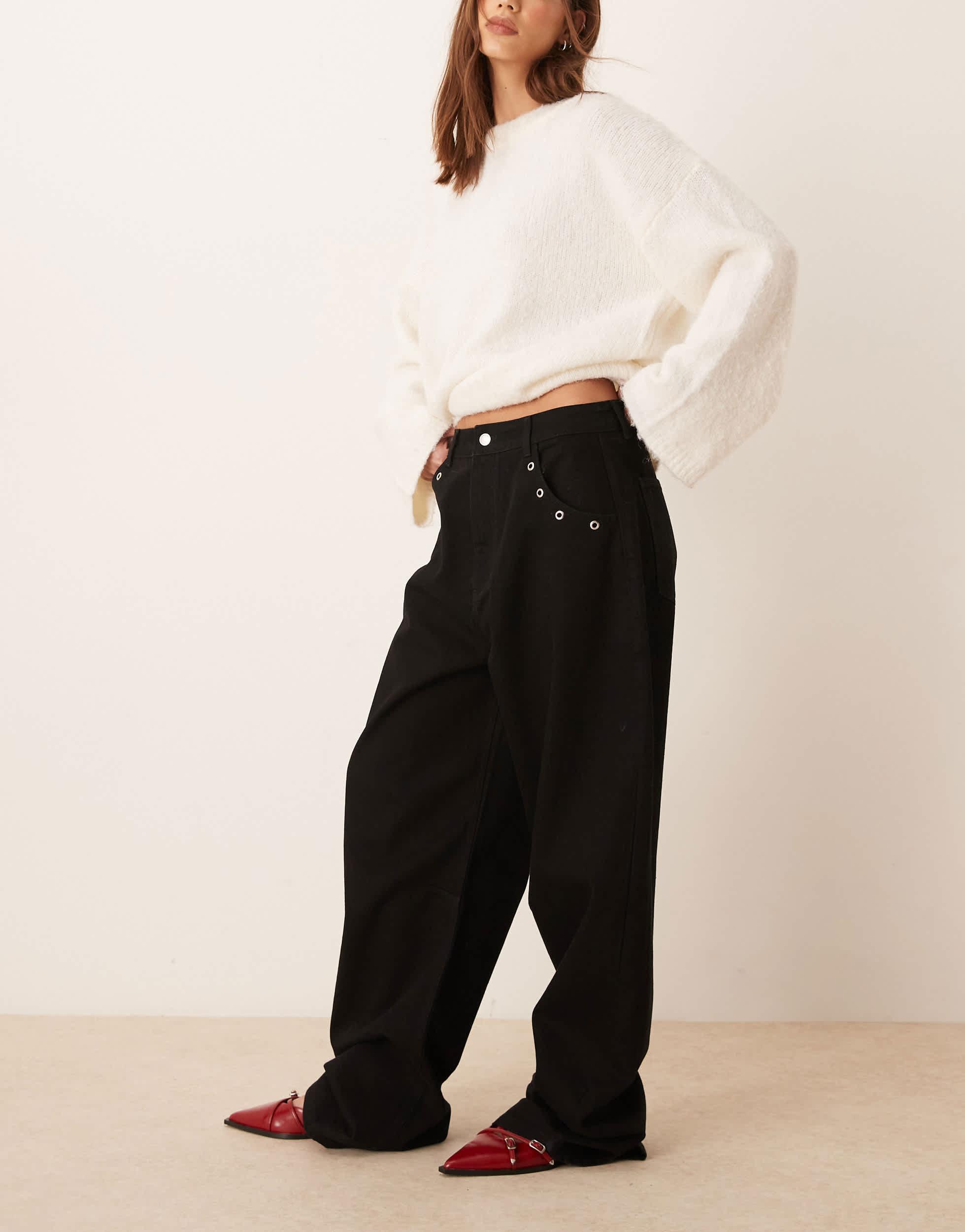 ASOS Barrel Leg Jean With Eyelet Detail in White | Lyst