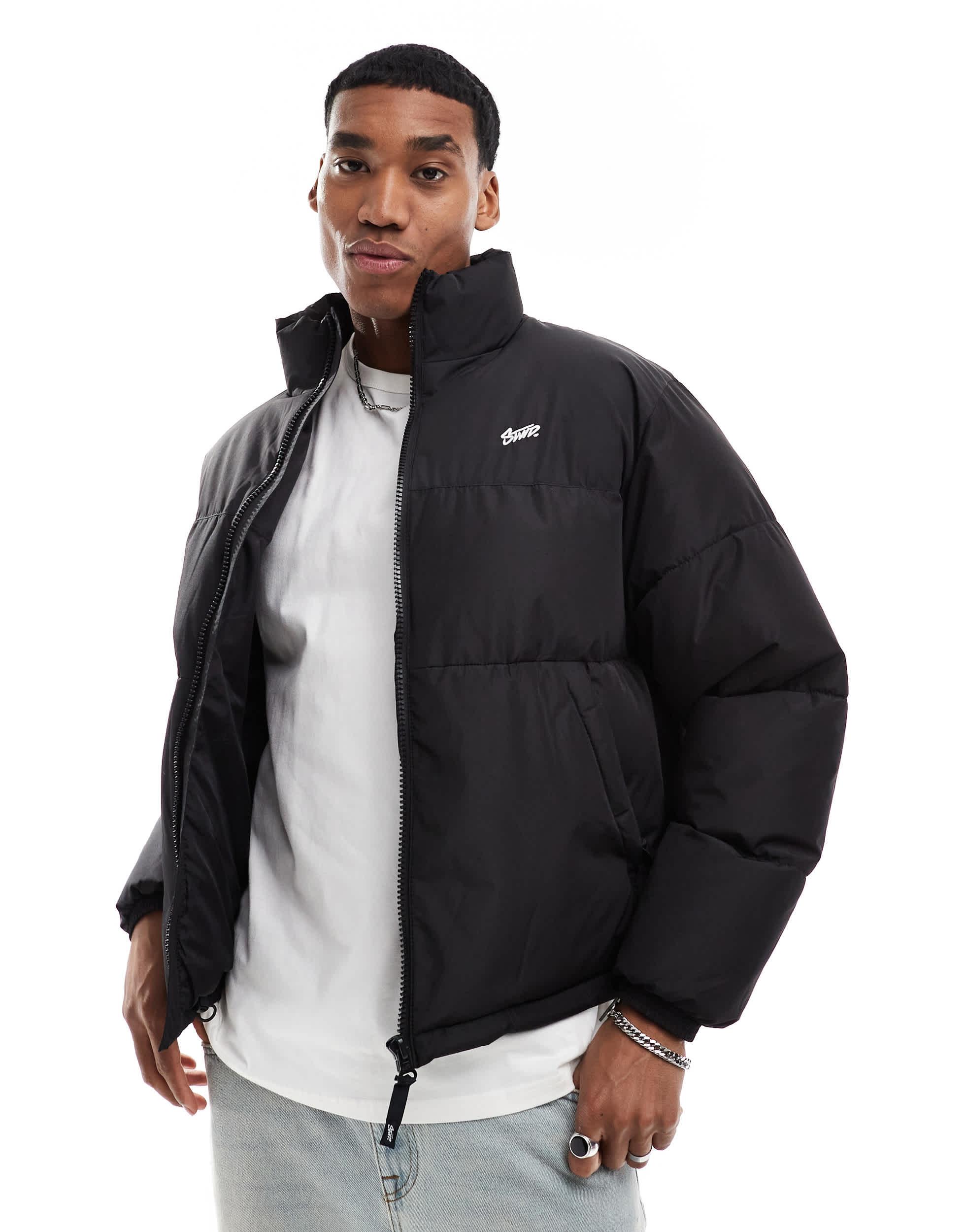 Pull&Bear Stwd Puffer Jacket in Black for Men | Lyst