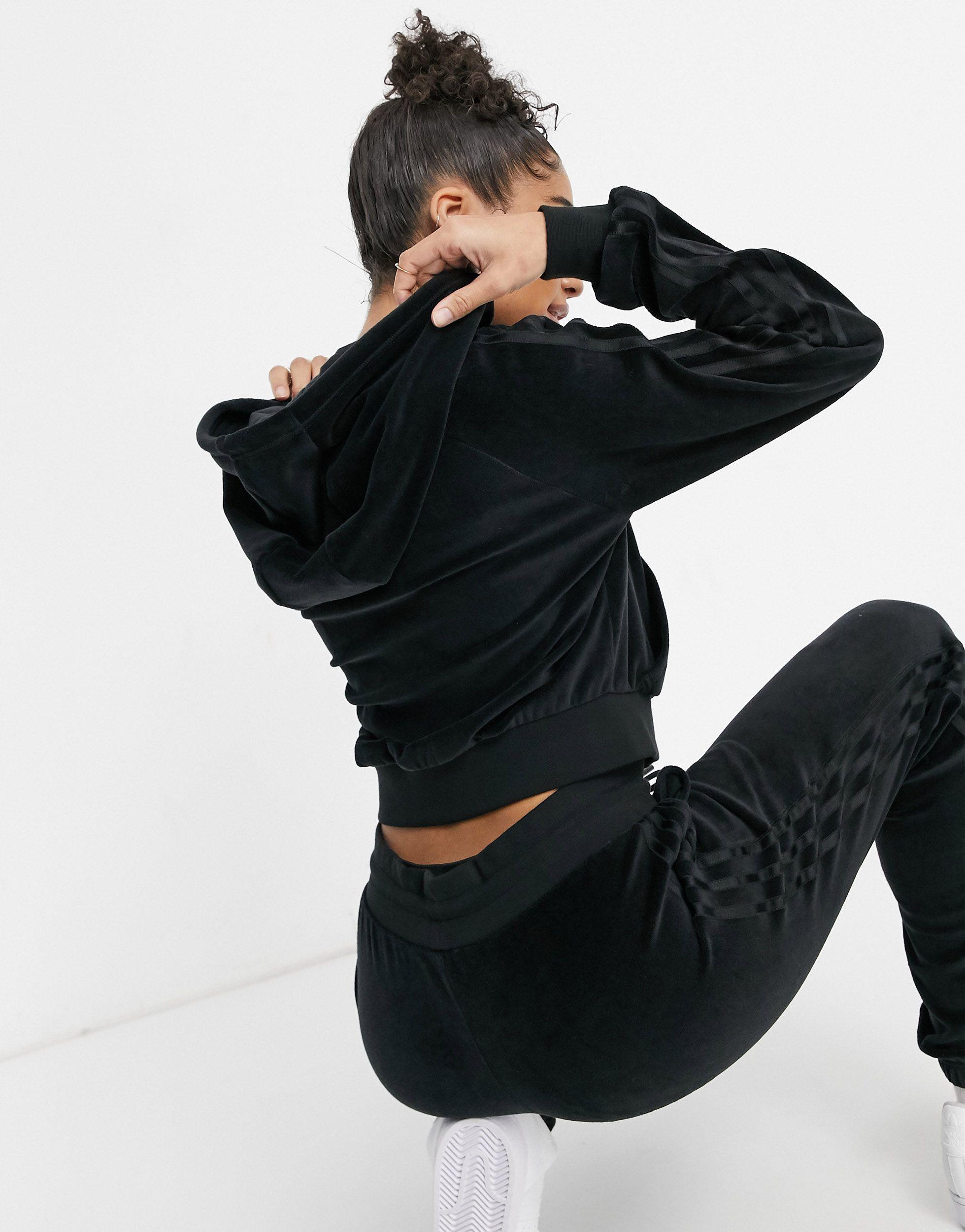 adidas Originals 'relaxed Risqué' Velour Zip-through Hoodie in Black - Lyst