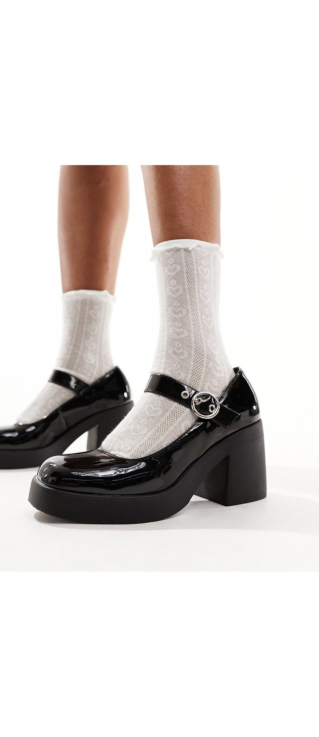 Truffle Collection Block Heel Mary Jane Shoes in Black | Lyst