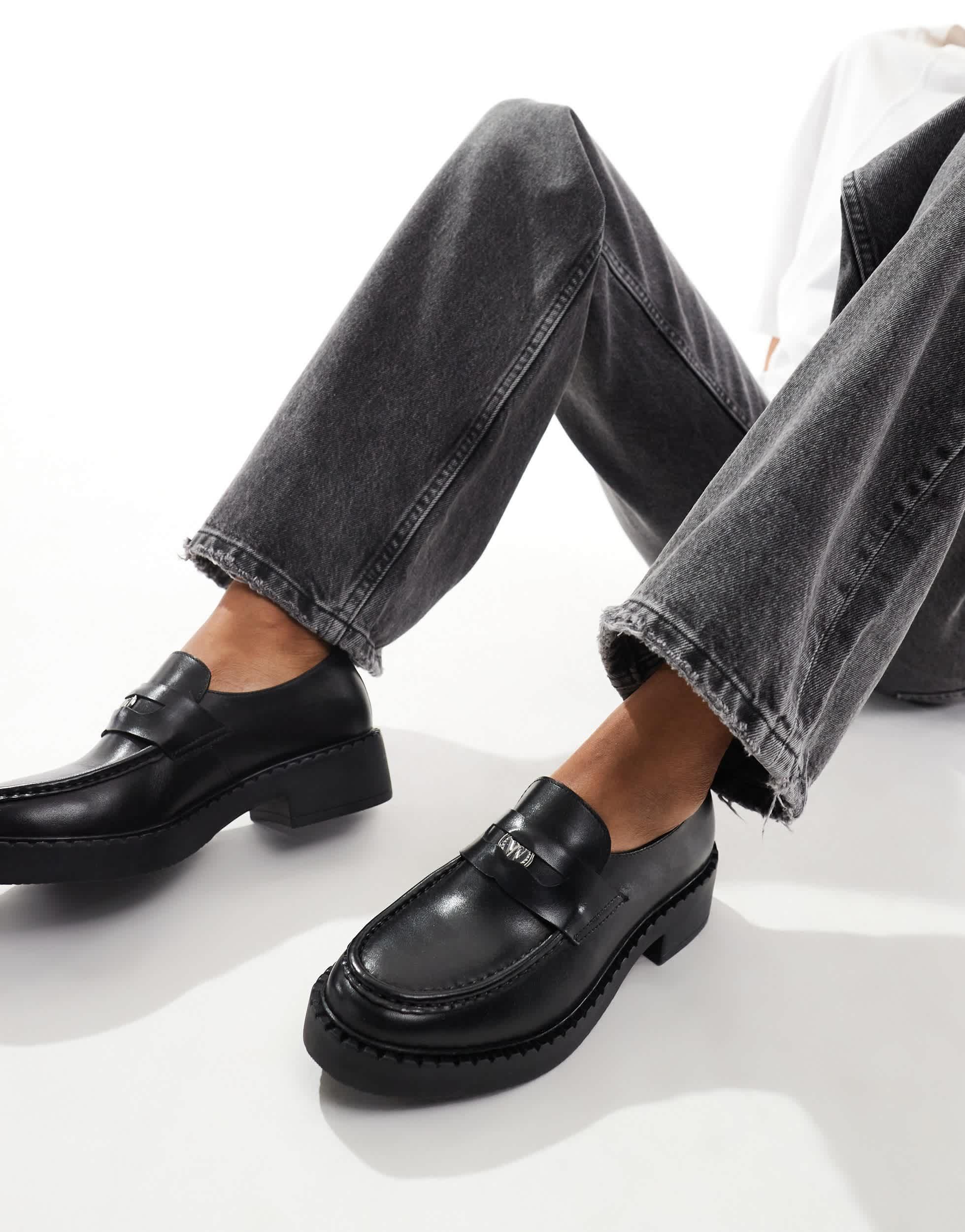 Walk London Dolly Penny Loafers in Black | Lyst