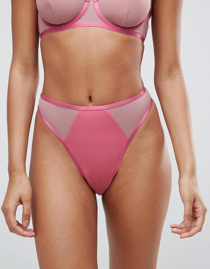 Asos Mix And Match Mesh Contrast High Waist High Leg Thong In Pink Lyst