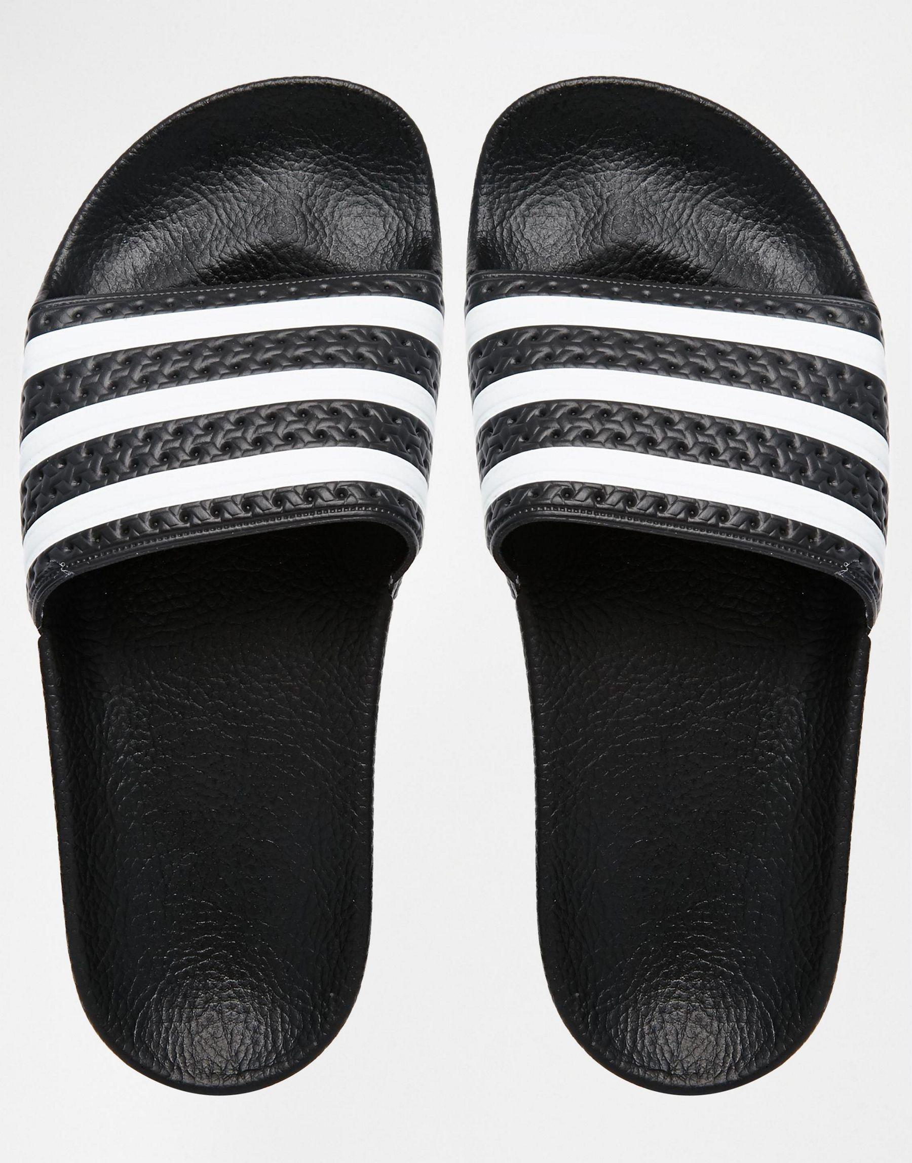 adidas Originals Originals Adilette Black & White Stripe Slider Sandals ...