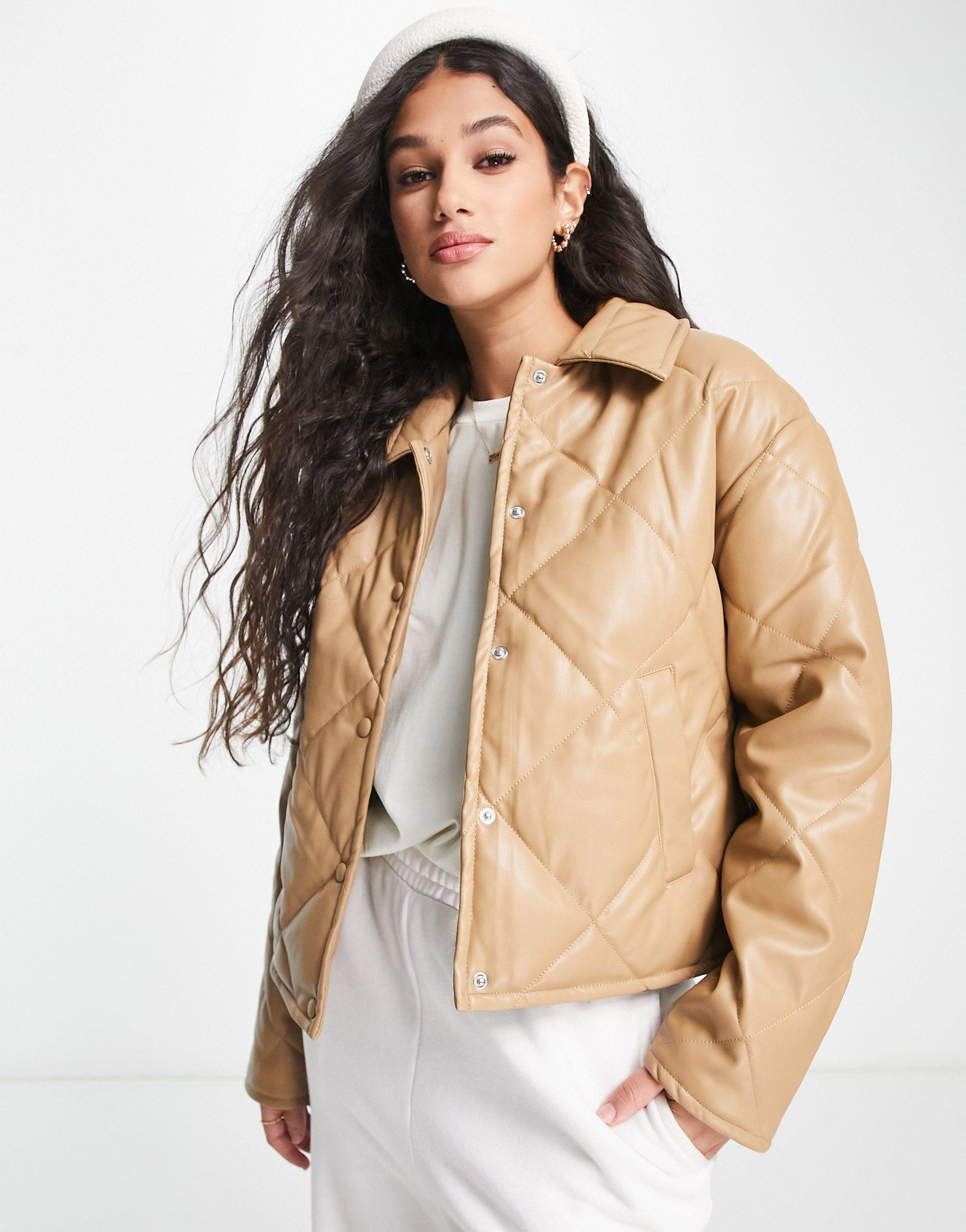 Vero Moda Faux Leather Quilted Jacket in Brown | Lyst Vero Moda Faux Leather Quilted Jacket in Brown | Lyst