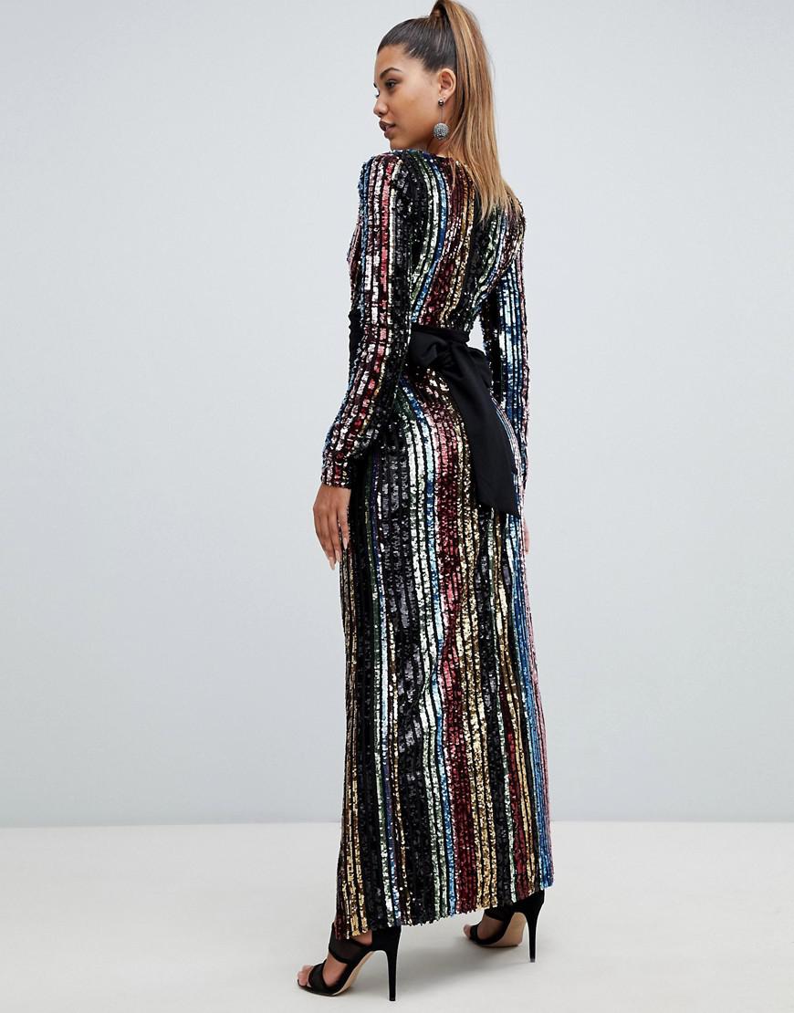 Club L Synthetic Rainbow Sequin Wrap Front Maxi Dress - Lyst