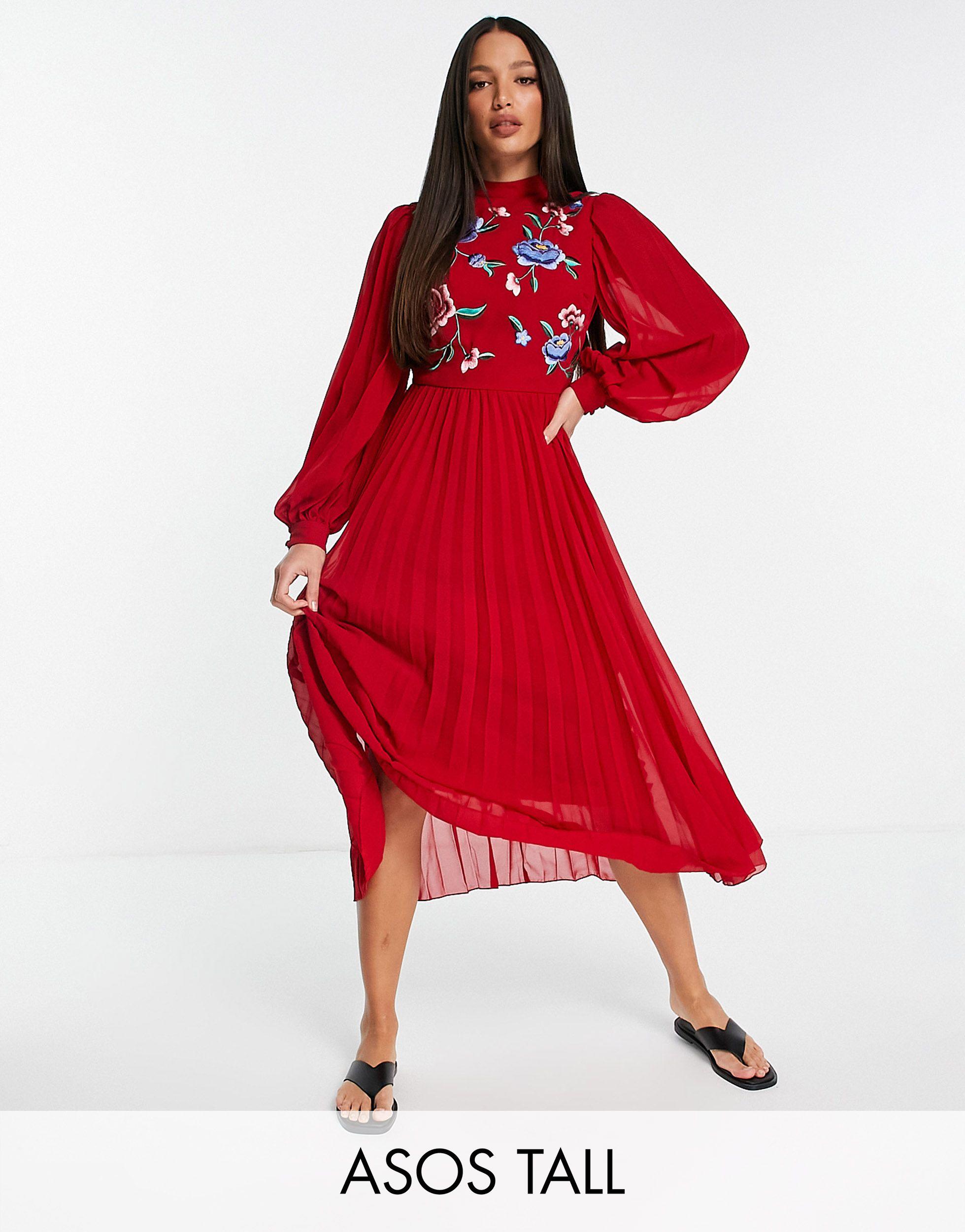 半額品 エイソス Asos Design High Neck Pleated Long Sleeve Skater Midi Dress
