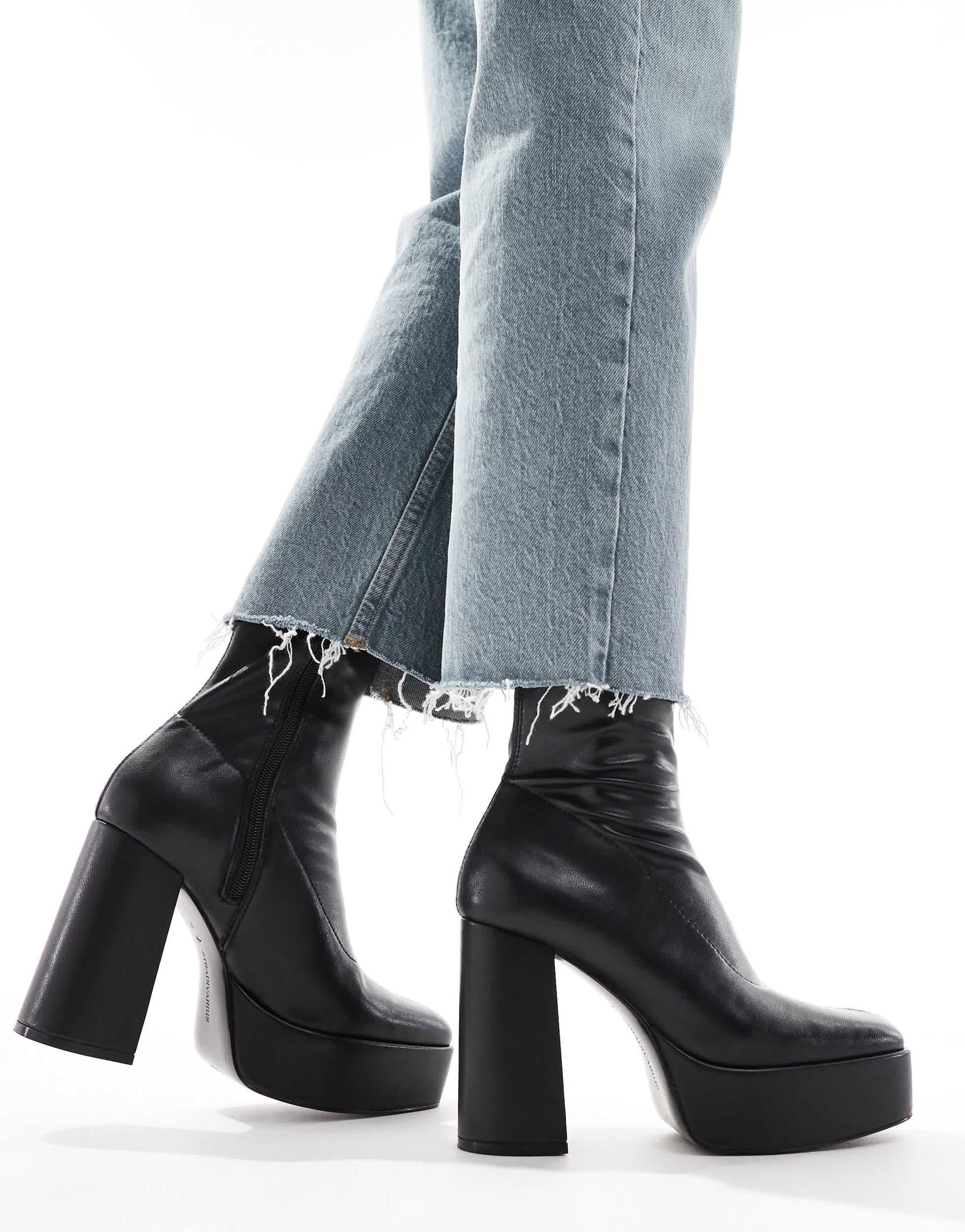 Stradivarius Platform Heeled Ankle Boot in Blue | Lyst