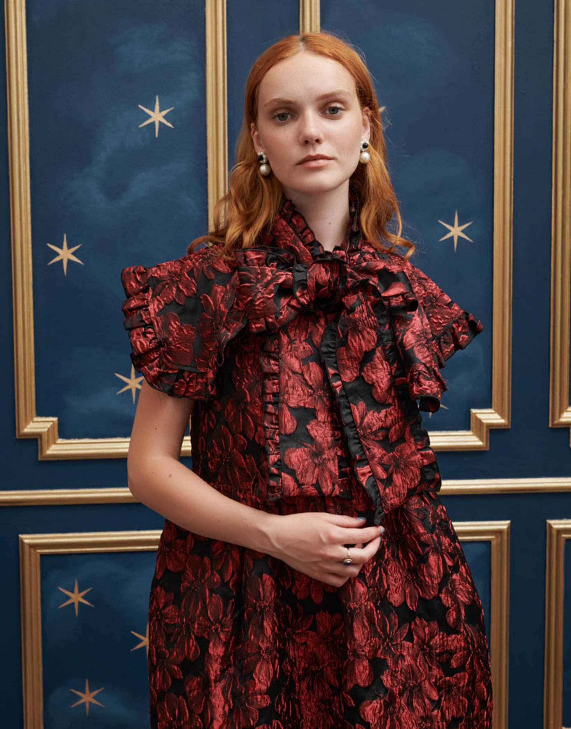 Sister Jane Bow Front Jacquard Midaxi Dress in Blue | Lyst