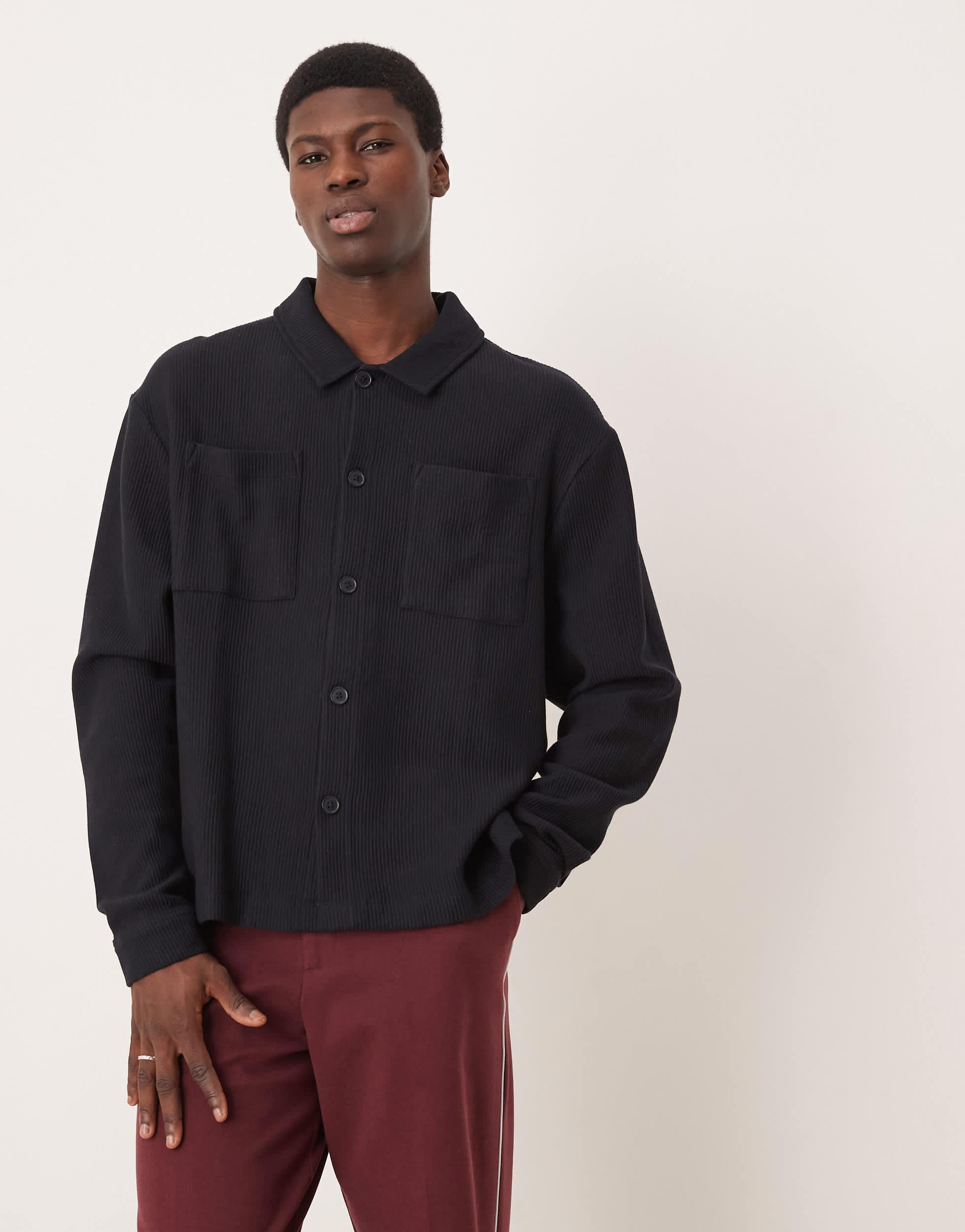 ASOS Oversized Ribbed Jersey Harrington Jacket in Blue for Men | Lyst