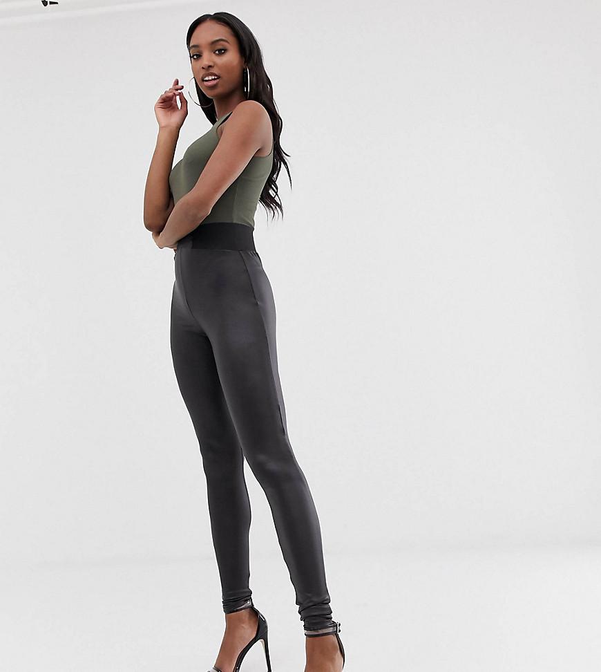 Asos Asos Design Tall Leather Look Leggings With Elastic Slim Waist In