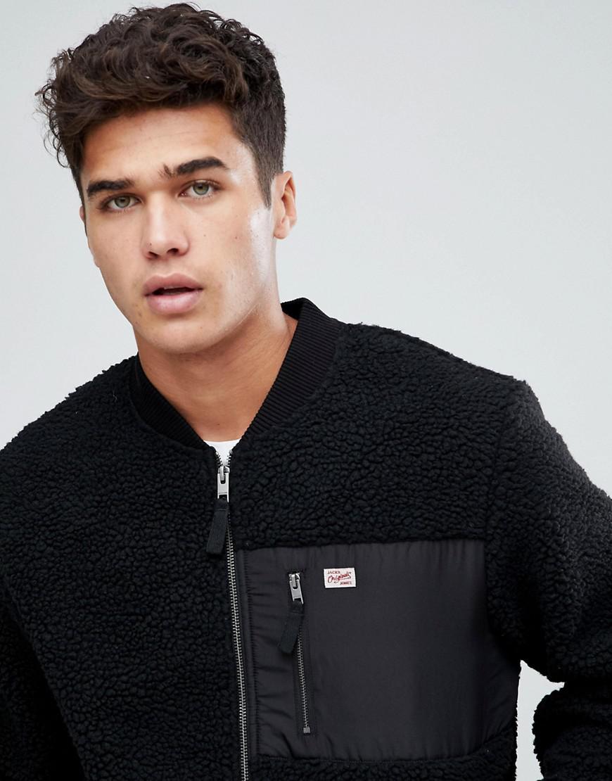 Jack & Jones Originals Borg Fleece Jacket in Black for Men - Lyst
