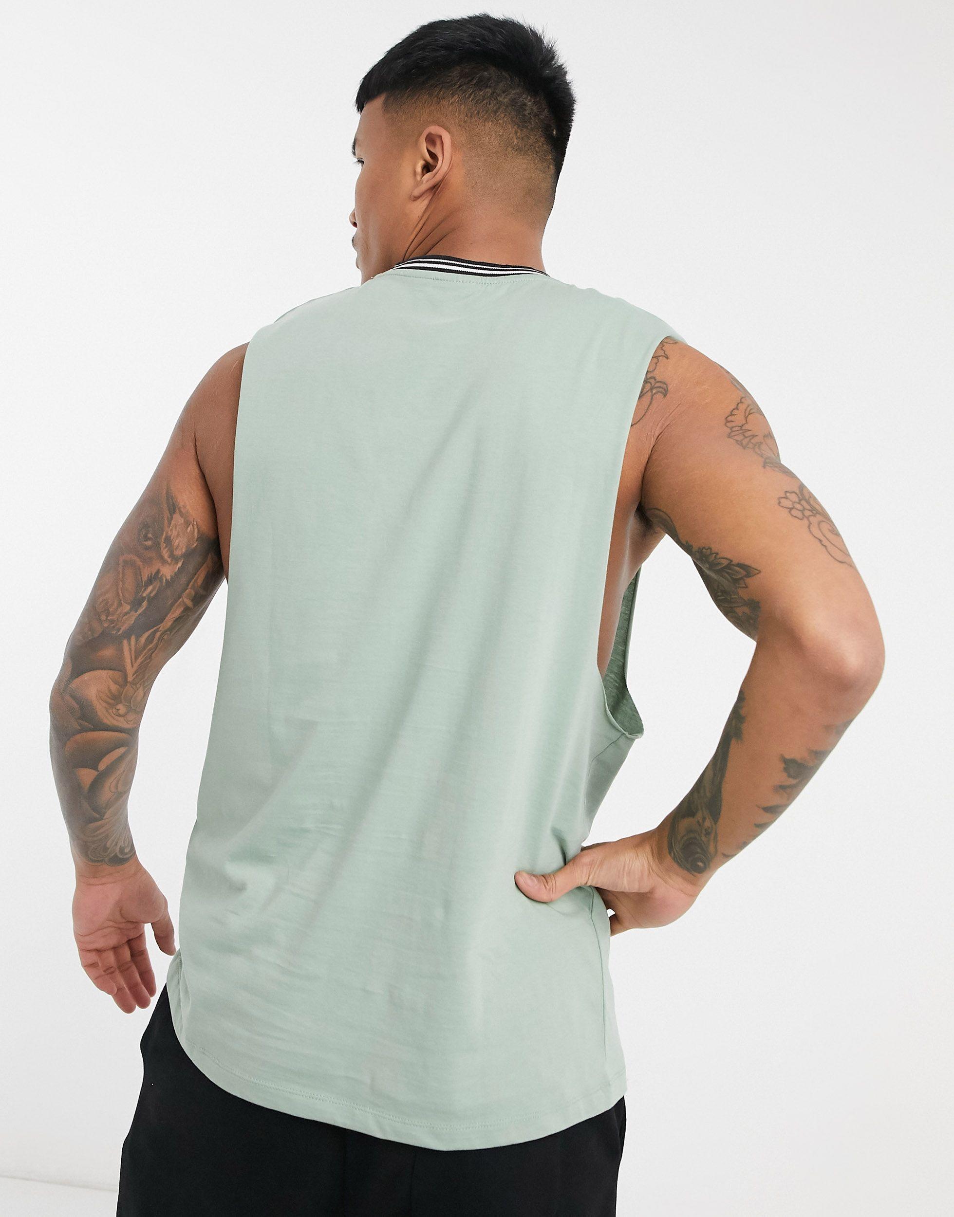 Asos Organic Sleeveless T Shirt With Dropped Armhole And Tipping In