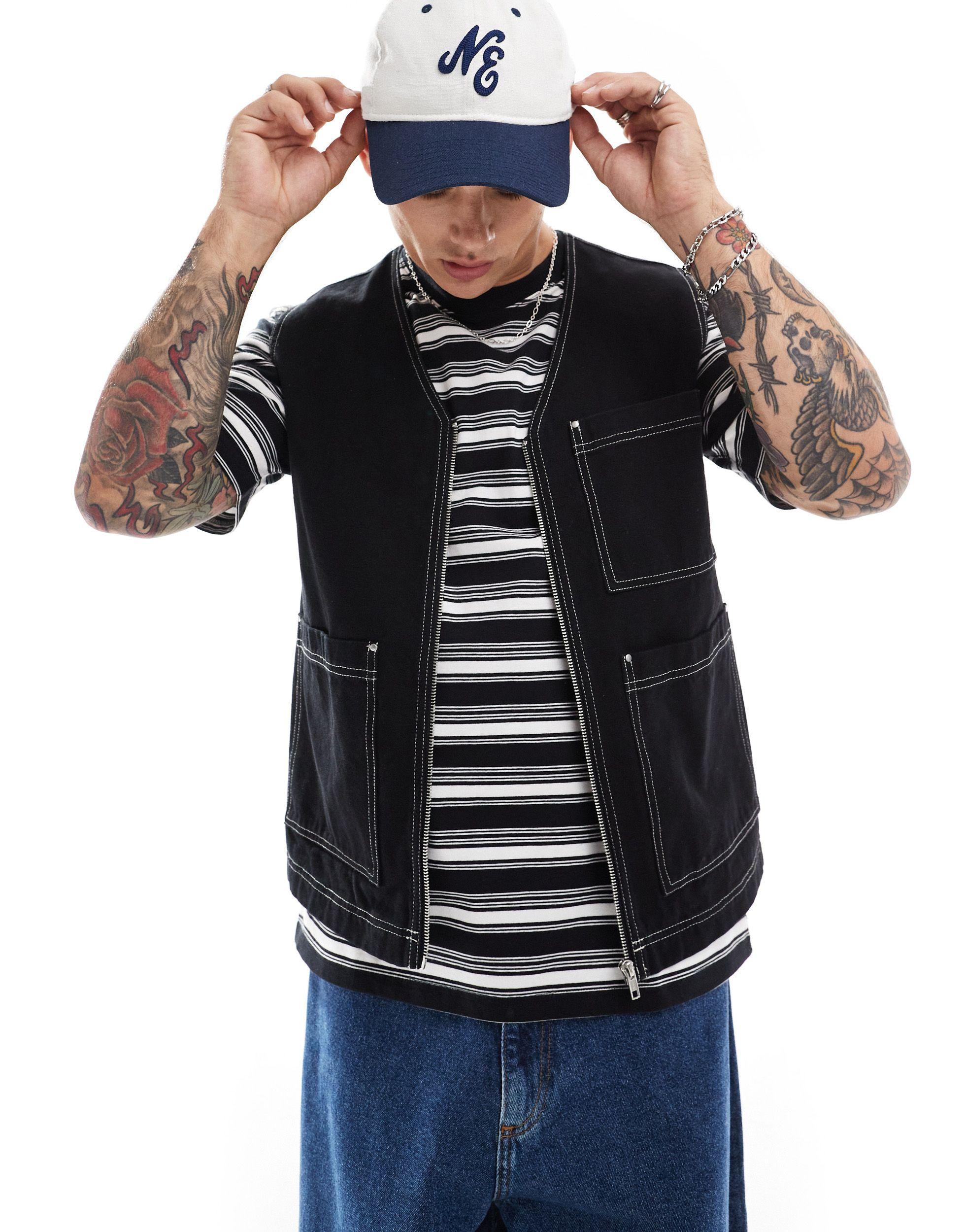 ASOS Utility Vest With Contrast Stitch in Blue for Men | Lyst