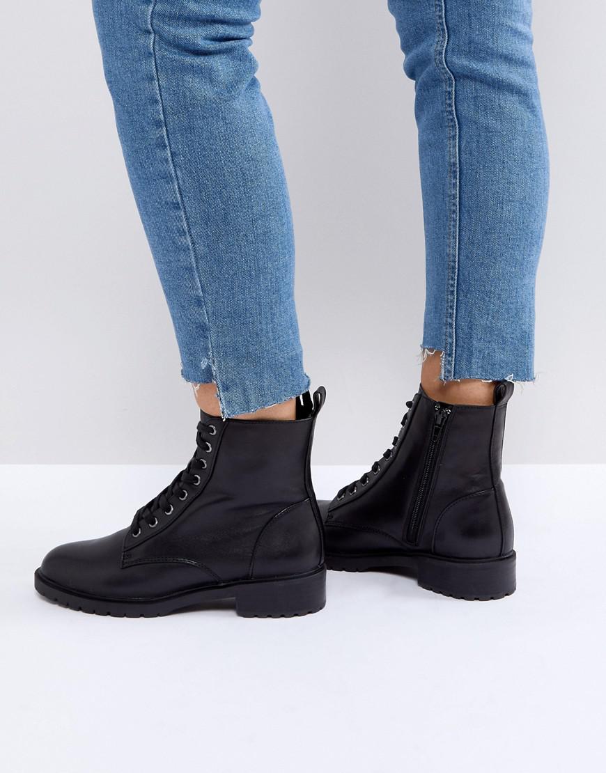 Steve Madden Officer Leather Flat Lace Up Ankle Boots In Black Lyst