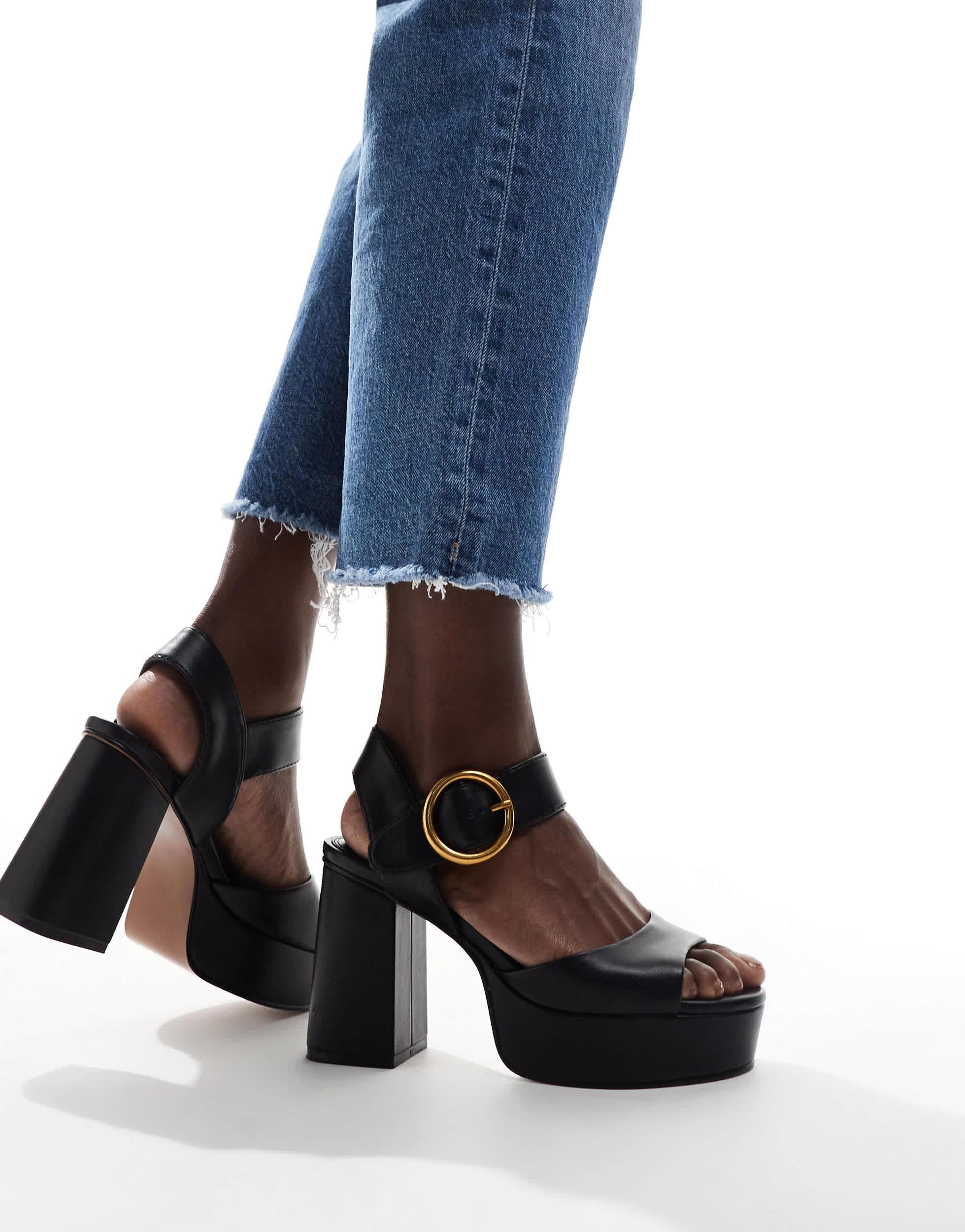Asos Pass It On Chunky Velvet Mary Jane Heels In Black Lyst ASOS