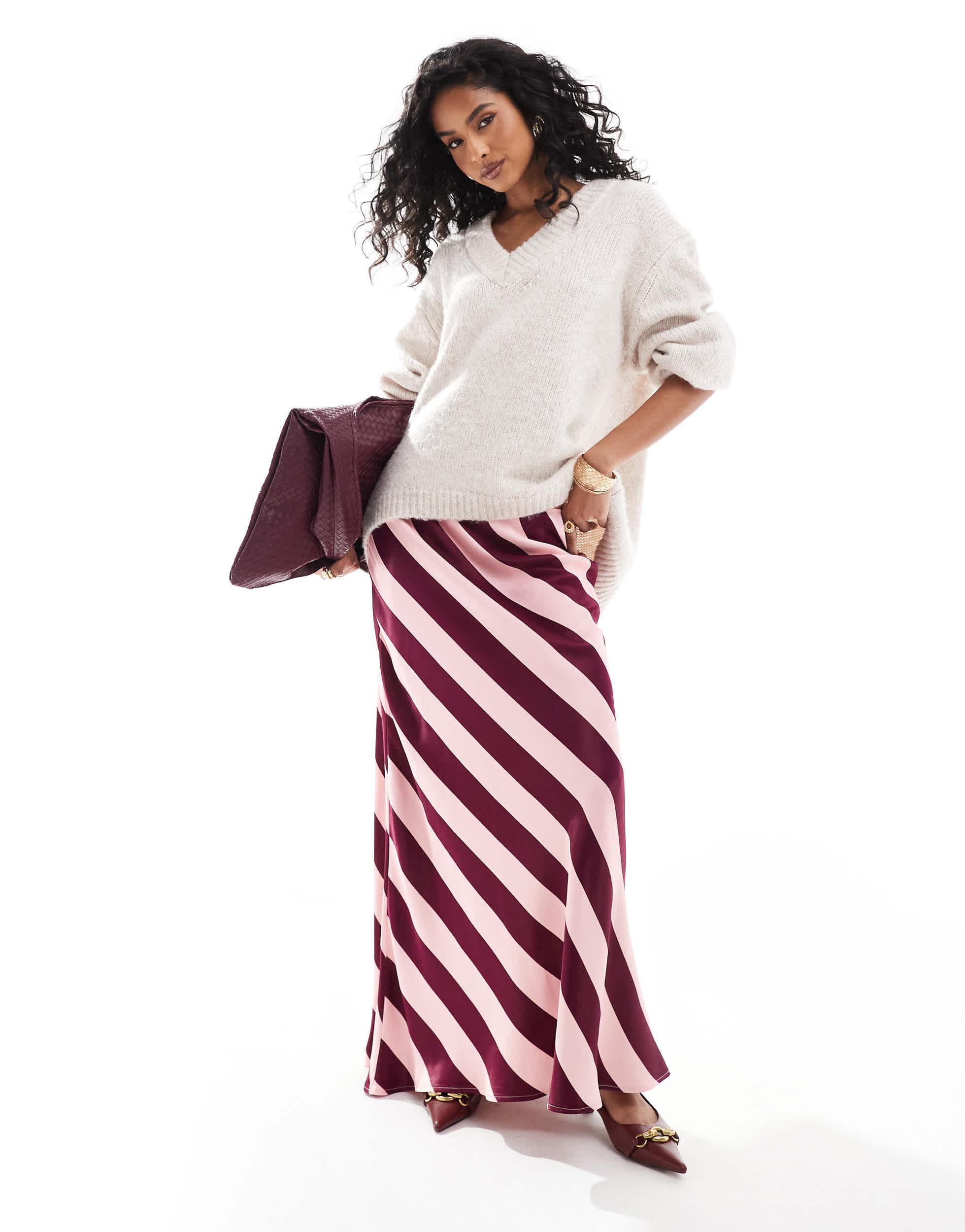 ASOS Satin Bias Maxi Skirt in Red | Lyst