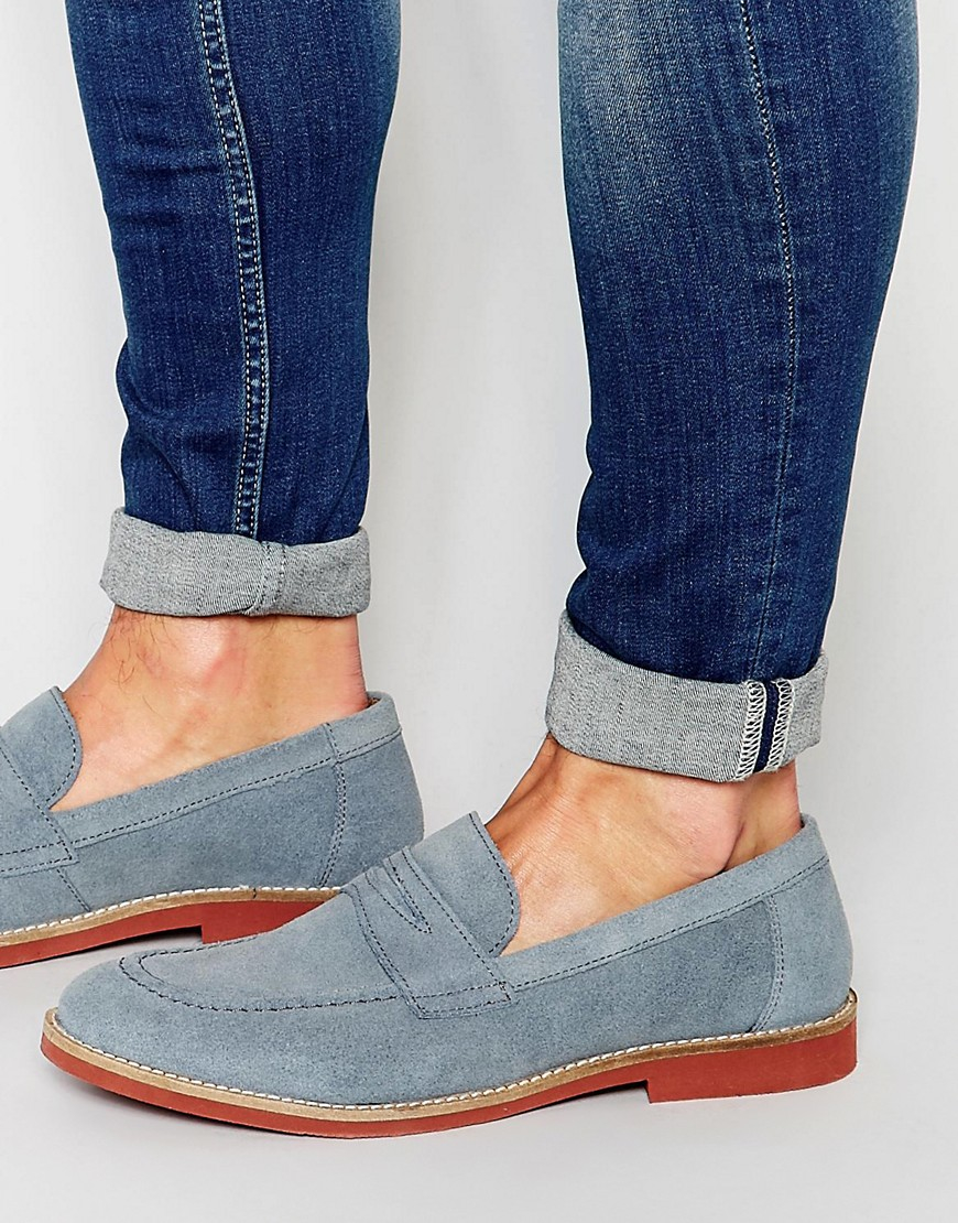 ASOS Penny Loafers In Blue Suede for Men | Lyst