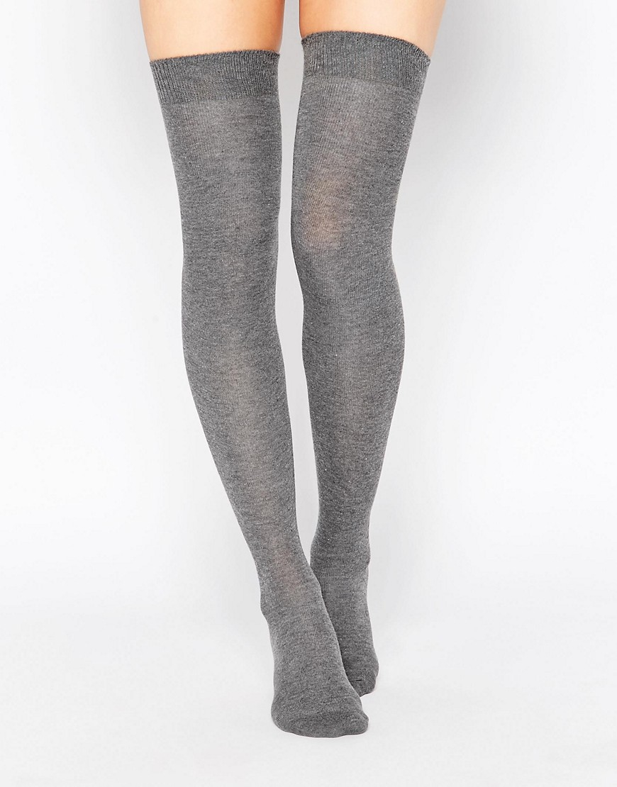 Asos Cotton Thigh High Socks In Grey Grey Lyst