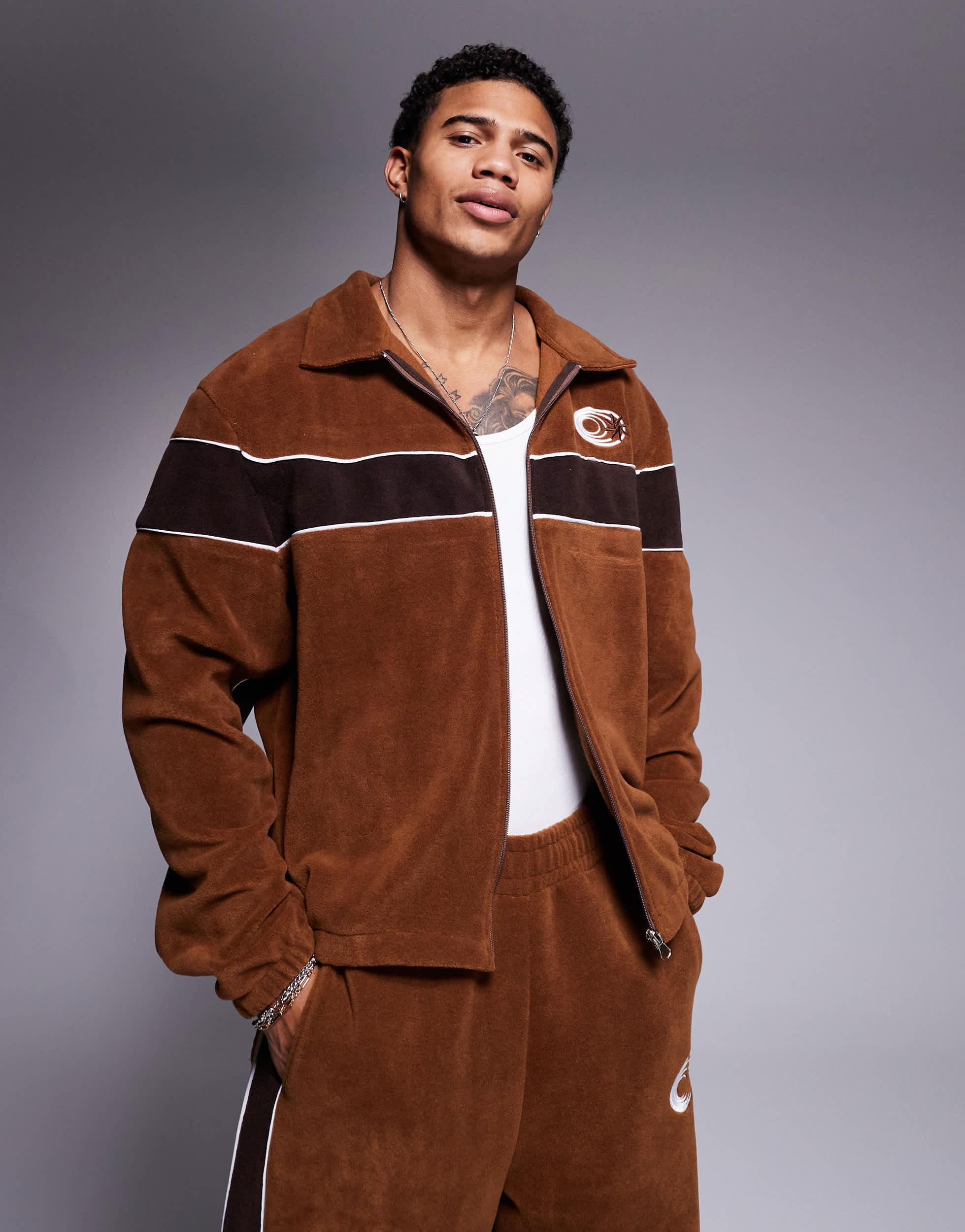 ASOS Co-ord Oversize Boxy Track Jacket With Panels in Brown for Men | Lyst