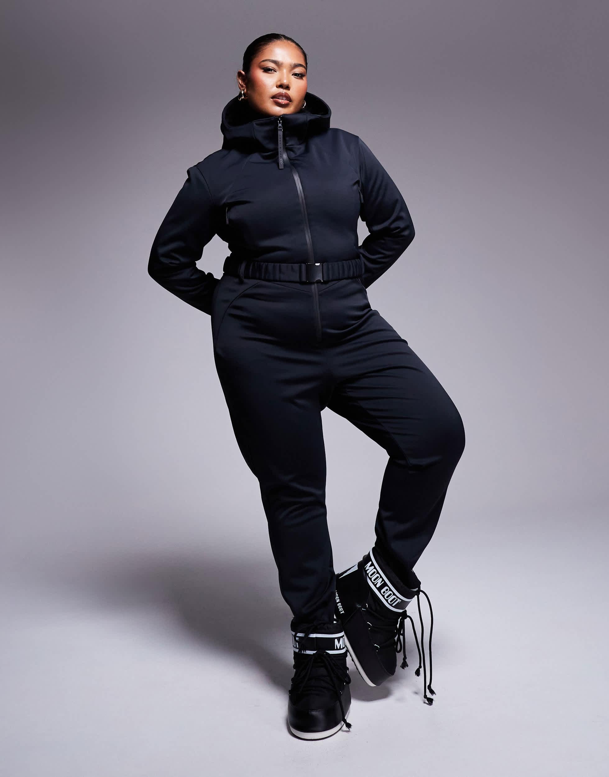 ASOS Curve Belted Ski Suit With Skinny Leg And Hood in Blue | Lyst