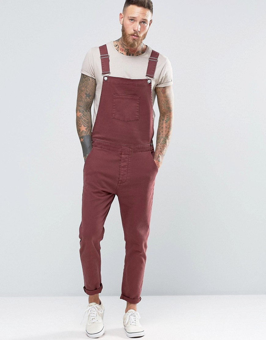 ASOS Dungarees In Bow Leg In Burgundy in Red for Men | Lyst UK