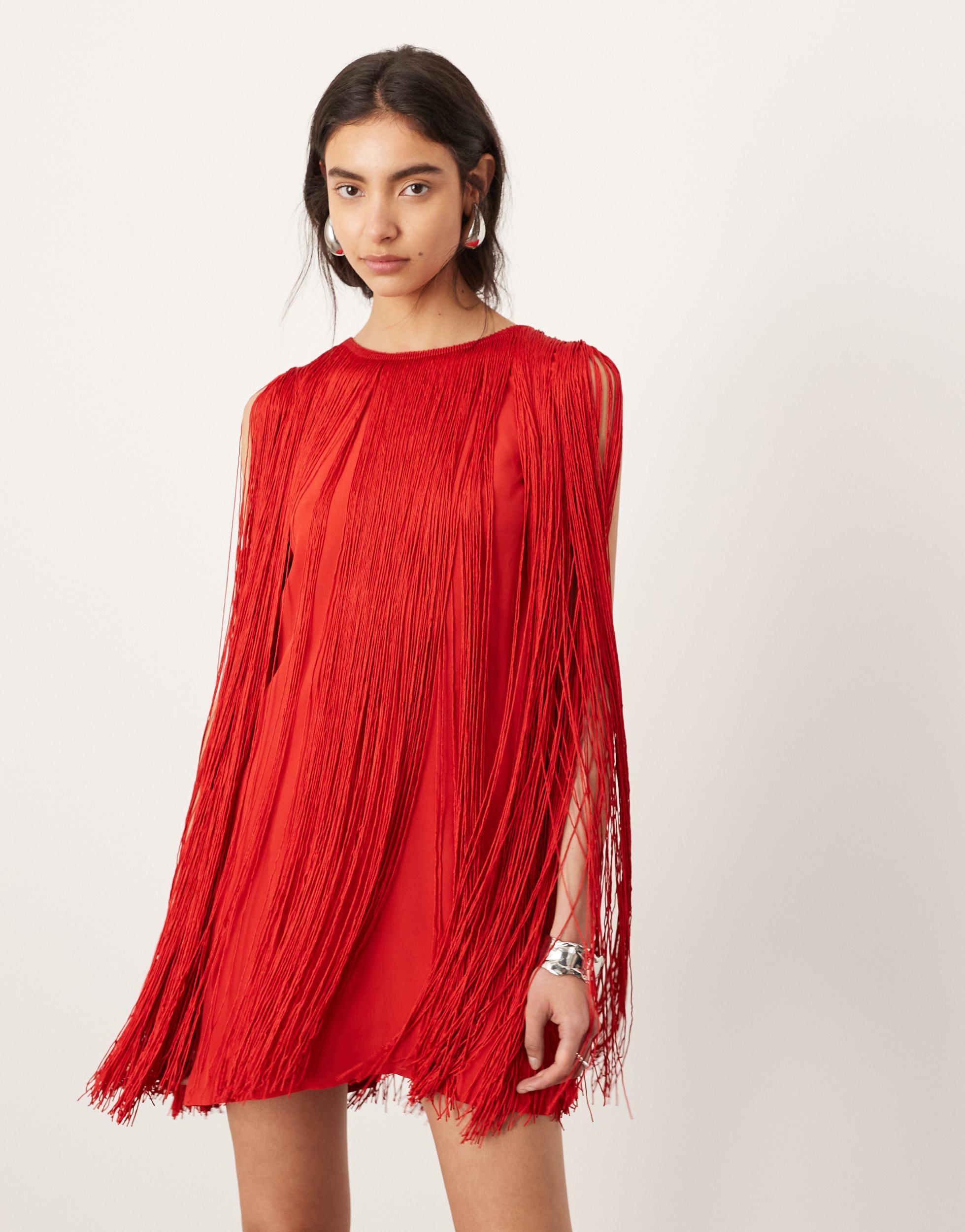 ASOS Ultimate Fringe Trapeze Mini Dress in Red | Lyst