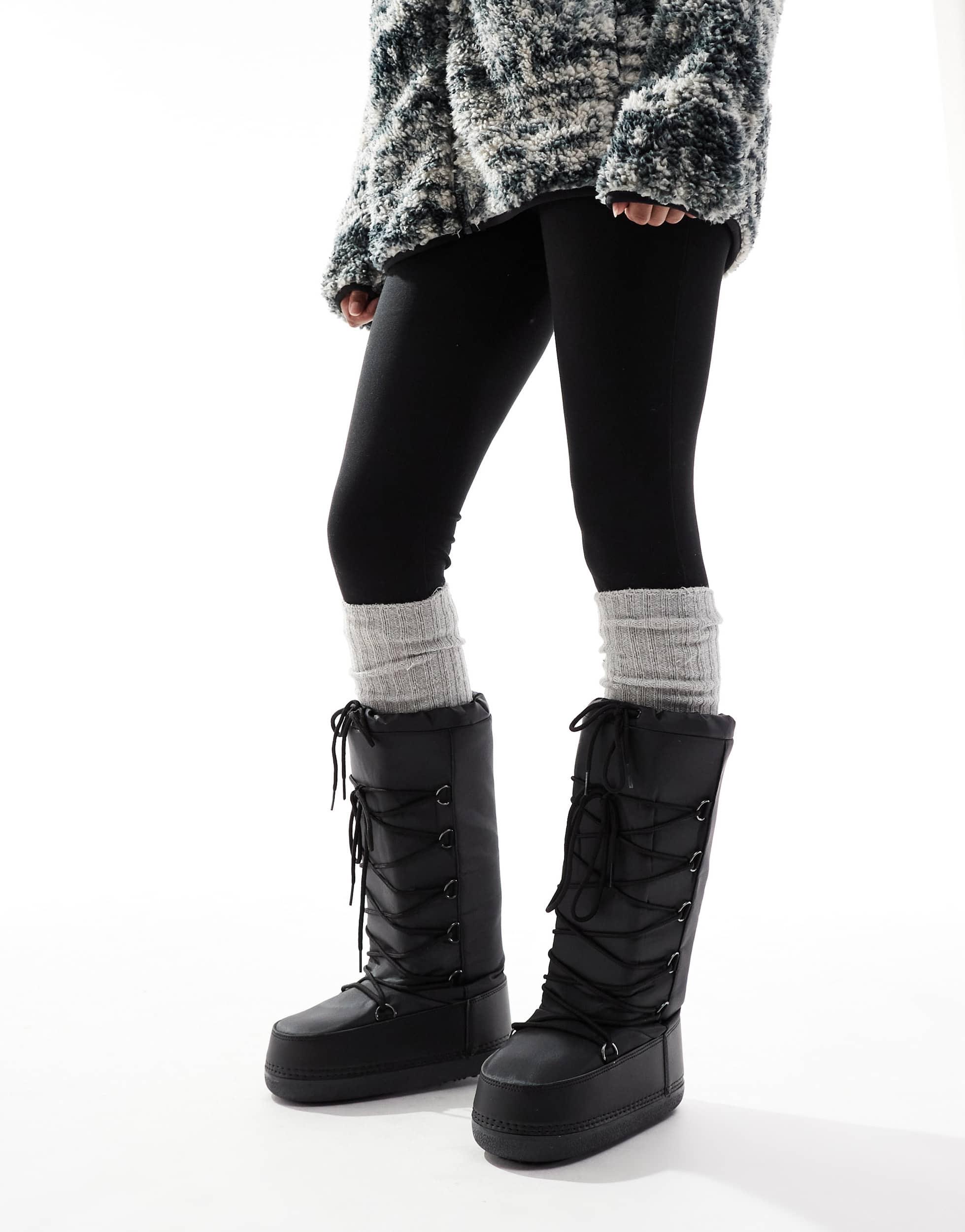 SEQWL Knee High Snow Boots in Black | Lyst