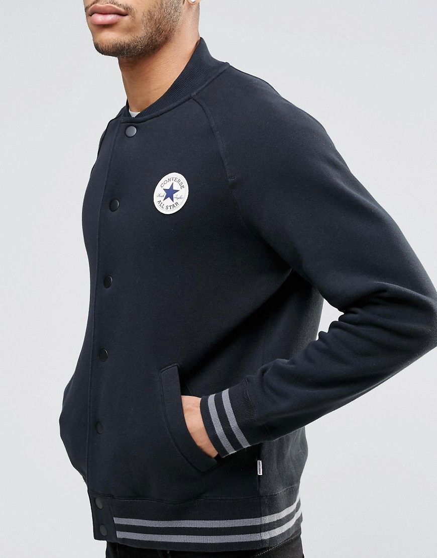 Converse Fleece Chuck Patch Jersey Bomber Jacket In Black 10001111-a01 ...