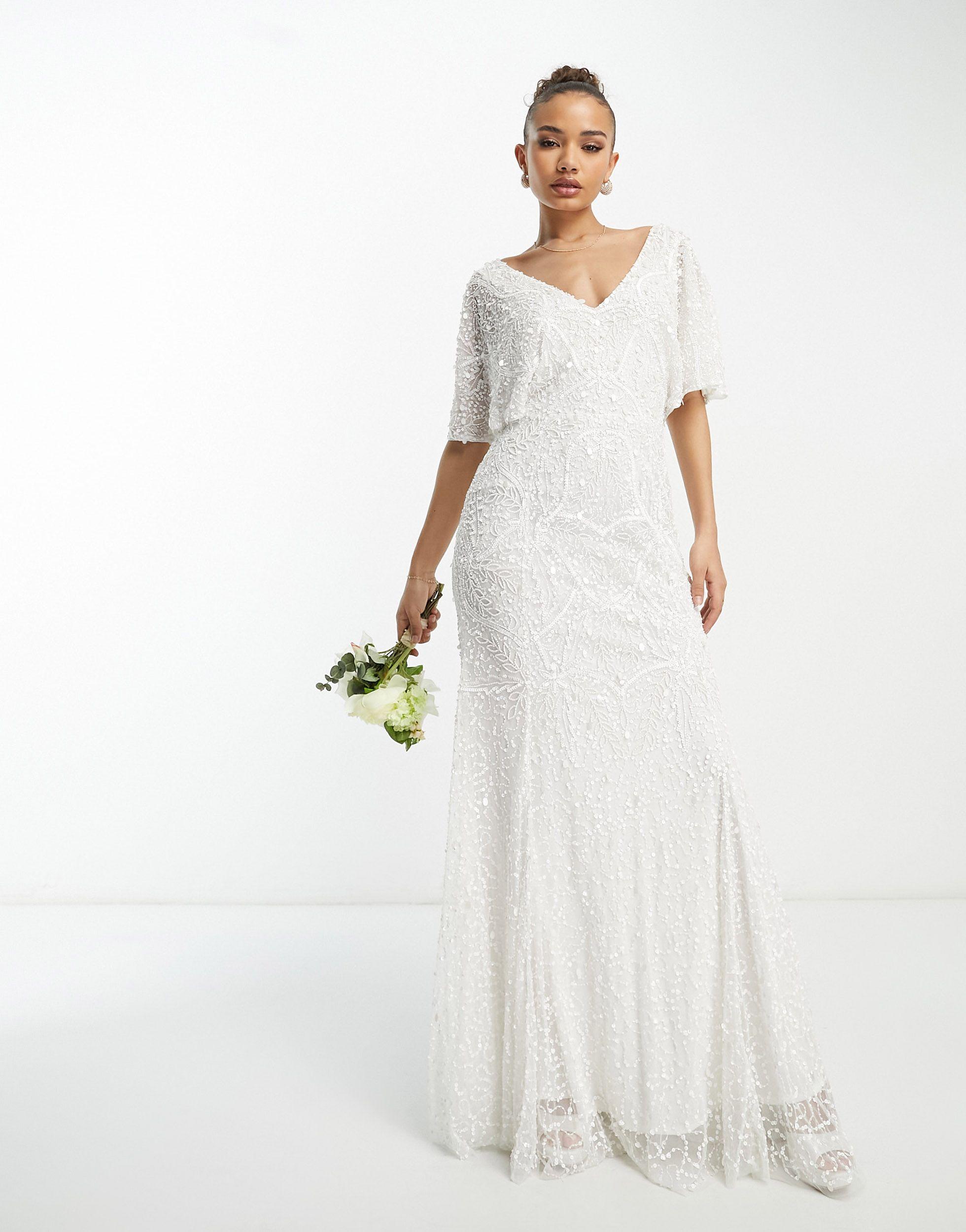Beauut Bridal Allover Embellished Beaded Maxi Dress With Frill Detail