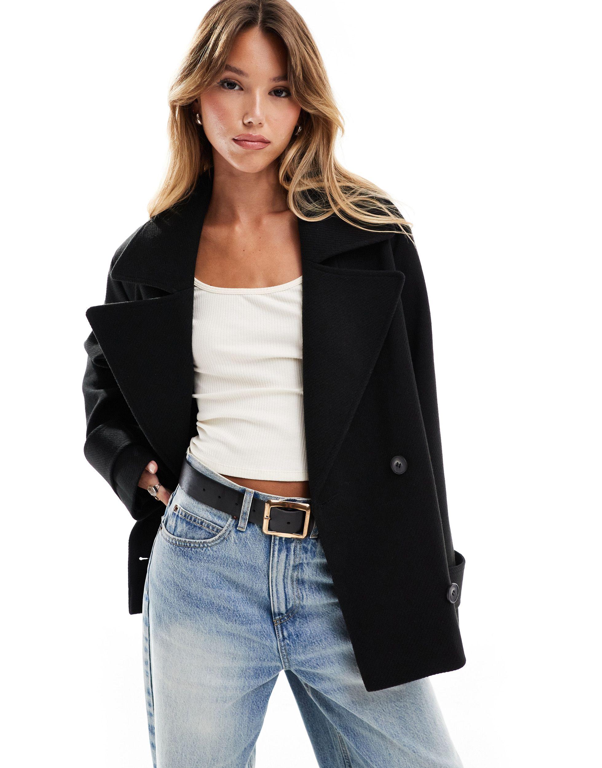 ASOS Formal Faux Wool Pea Coat in Black | Lyst