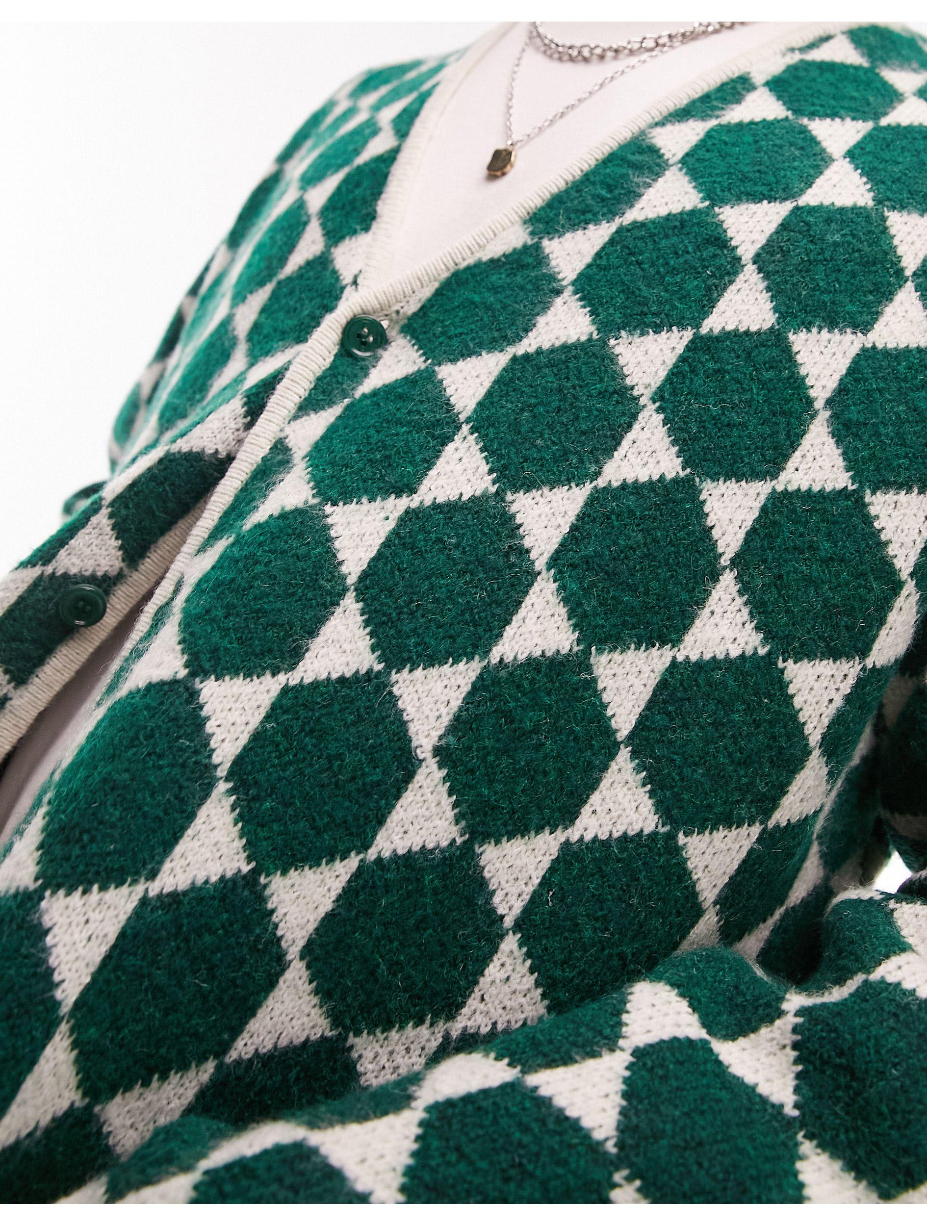 TOPMAN Knitted Cardigan With All Over Geo in Green for Men | Lyst Australia