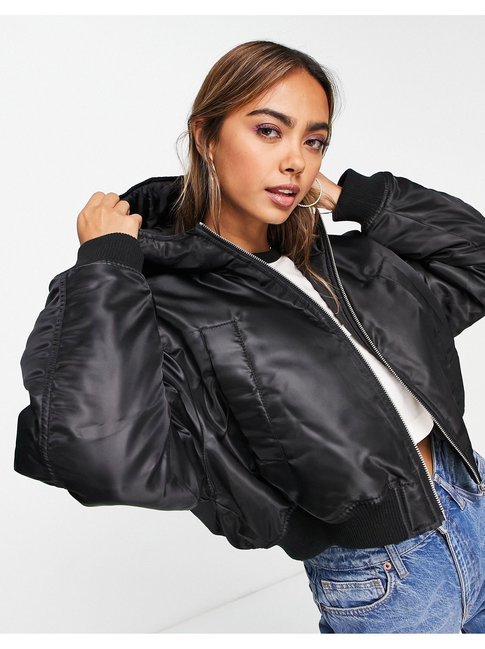 ASOS Cropped Bomber Jacket in Black | Lyst