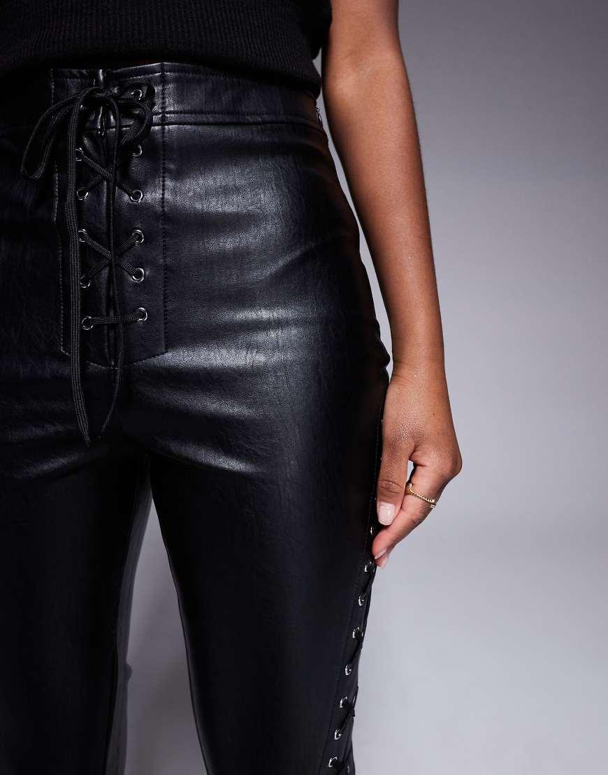 River Island Faux Leather Lace Up Pants in Black Lyst UK