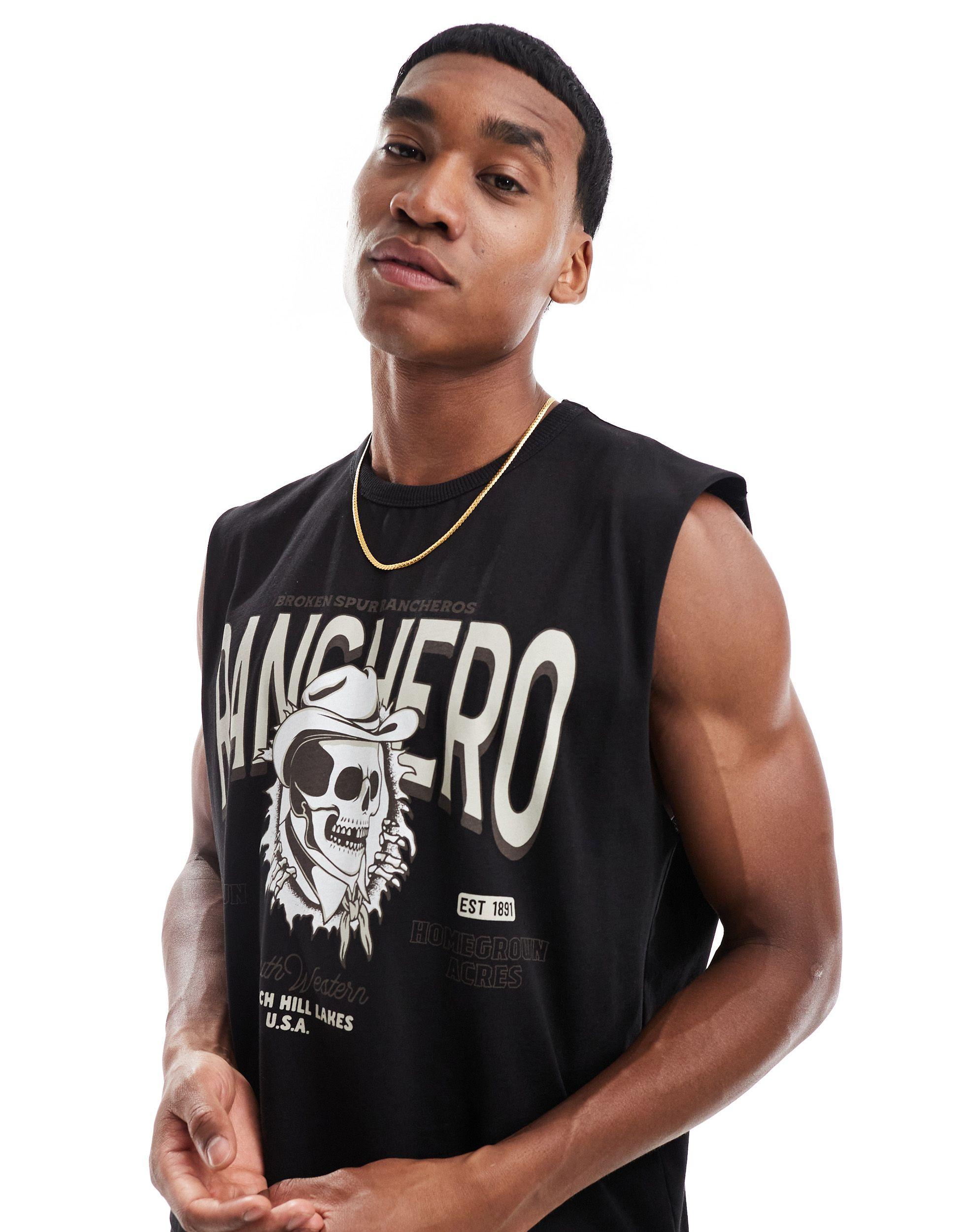 ASOS Cropped Oversized Tank With Print in Black for Men | Lyst