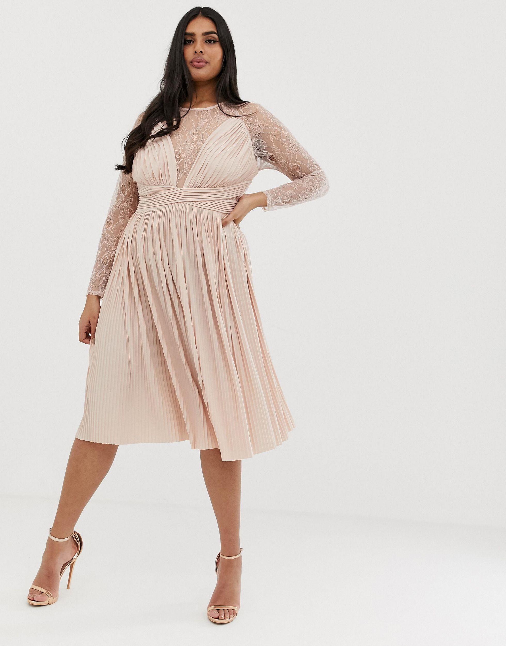Asos Asos Design Curve Lace And Pleat Midi Dress Lyst