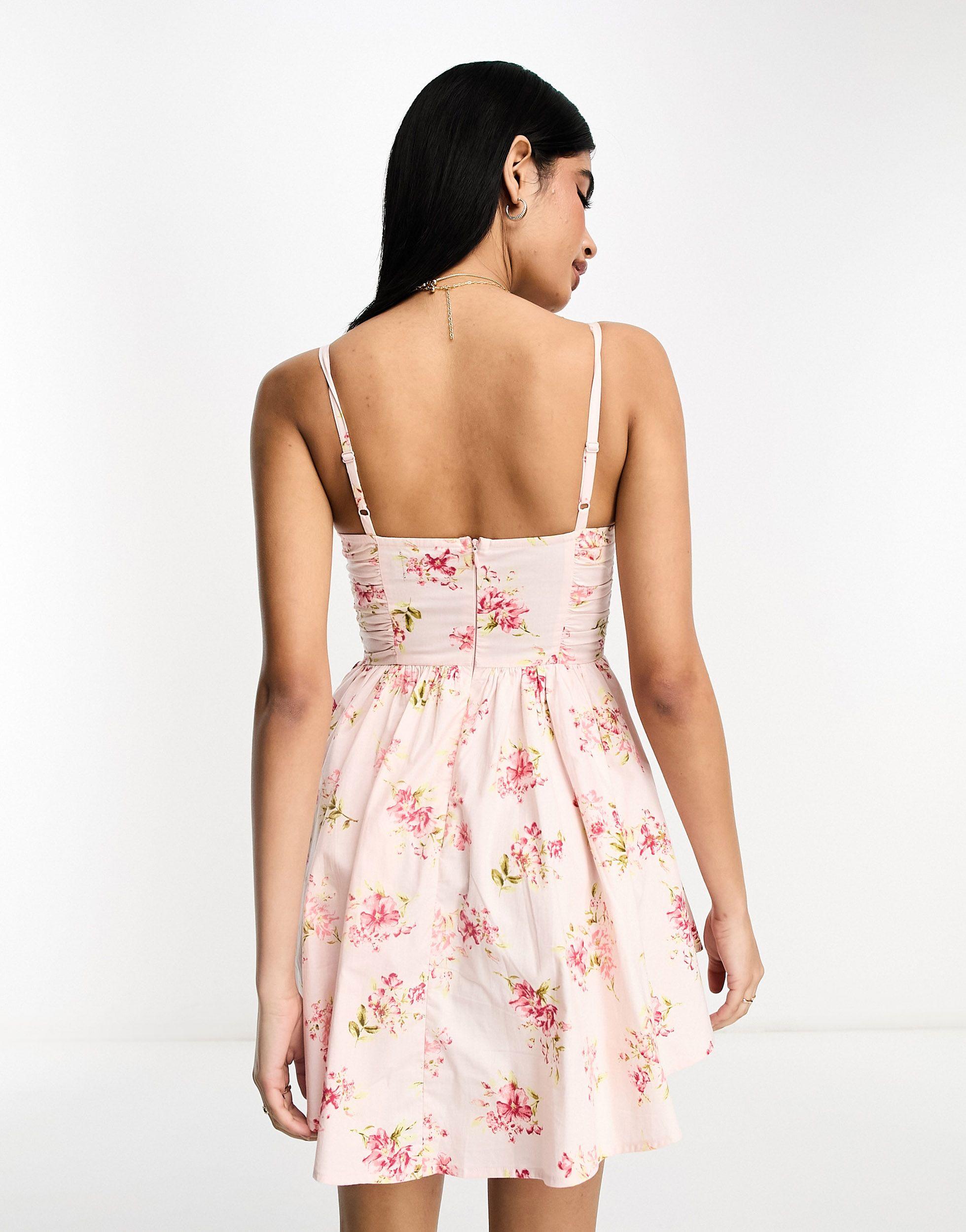 Asos Cupped Corset Detail Mini Sundress In Pink Lyst